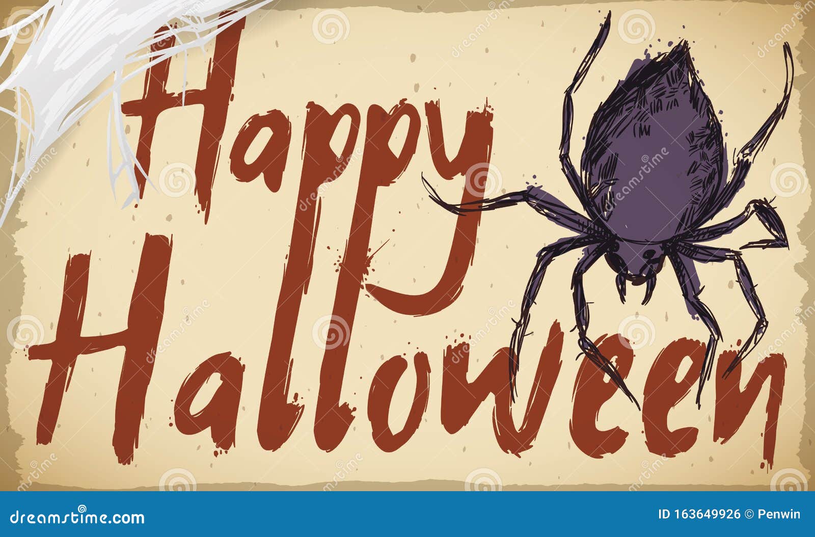 Scroll with Scary Spider Draw Ready for Spooky Halloween Celebration ...