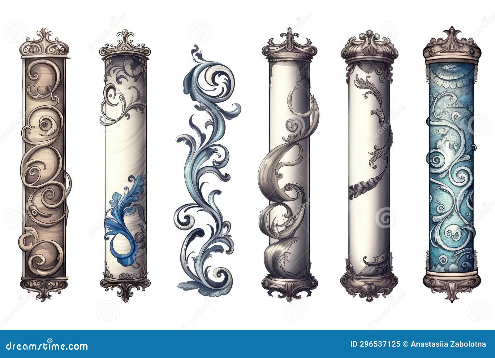 Scroll Set on White Background. Generative AI Stock Illustration ...