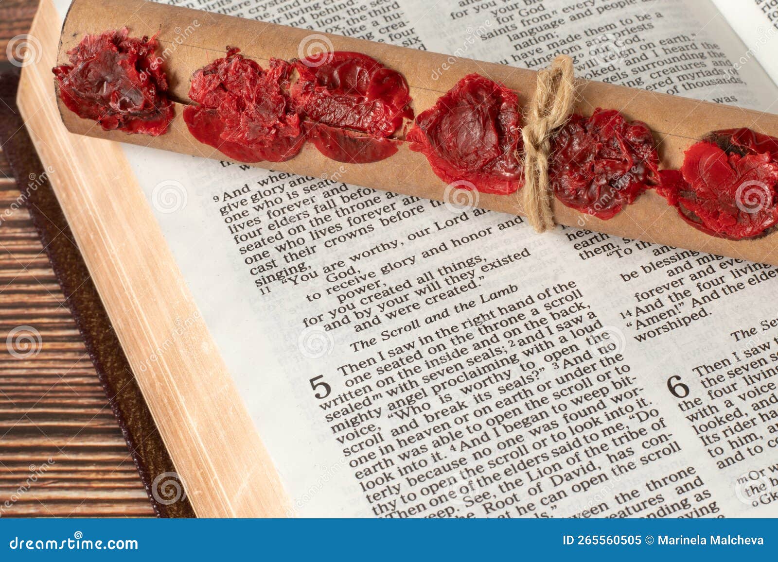 Scroll With Seven Seals On Open Holy Bible Book Of Revelation A