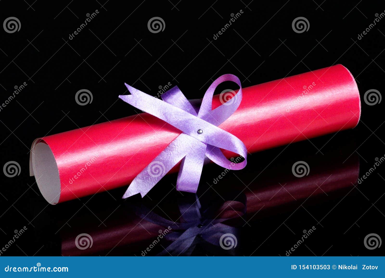Scroll Sheet in Roll and Ribbon with Bow. Red Diploma is a Document of ...