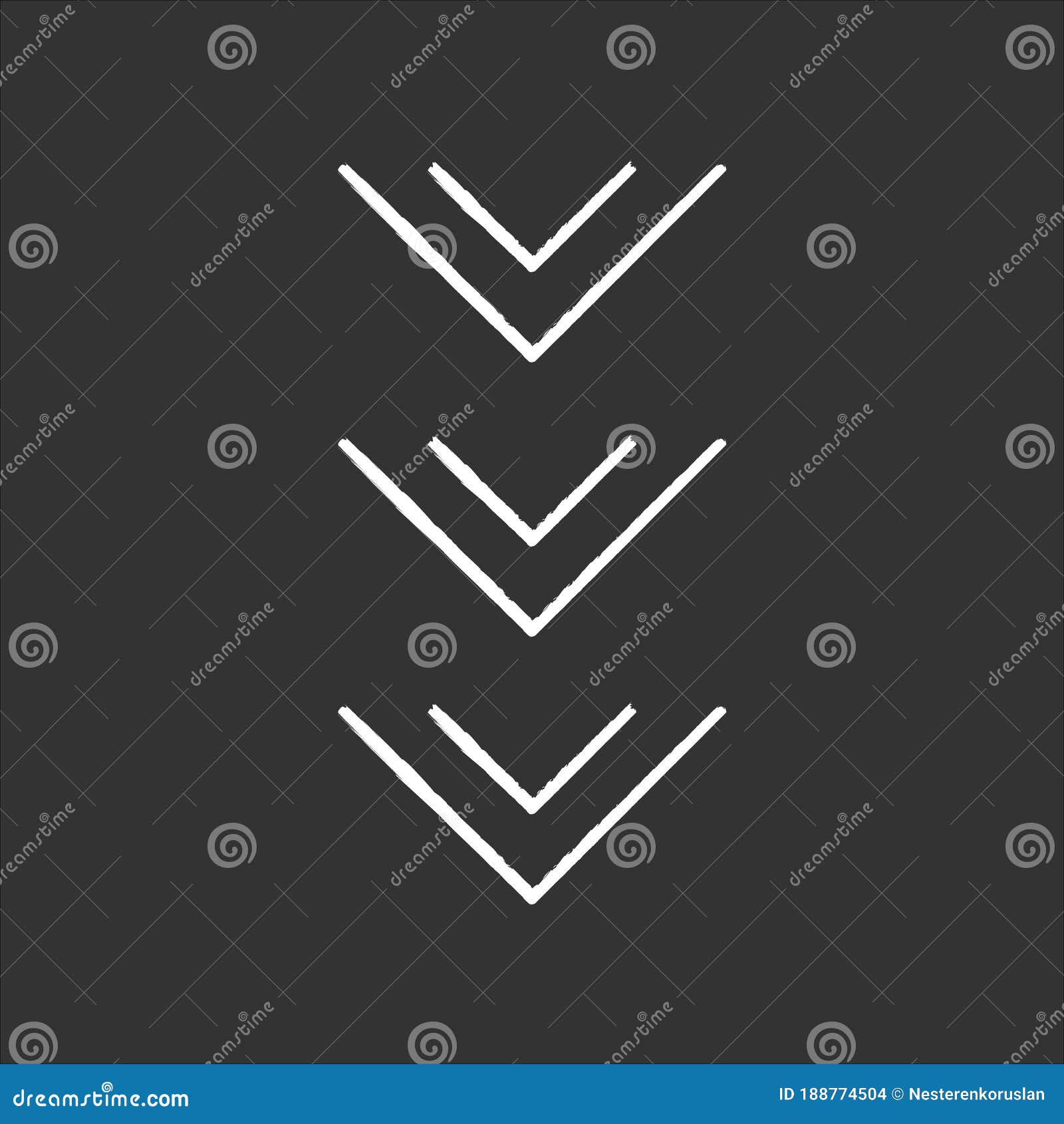 Scrolling Down Arrows Button Chalk White Icon On Black Background ...