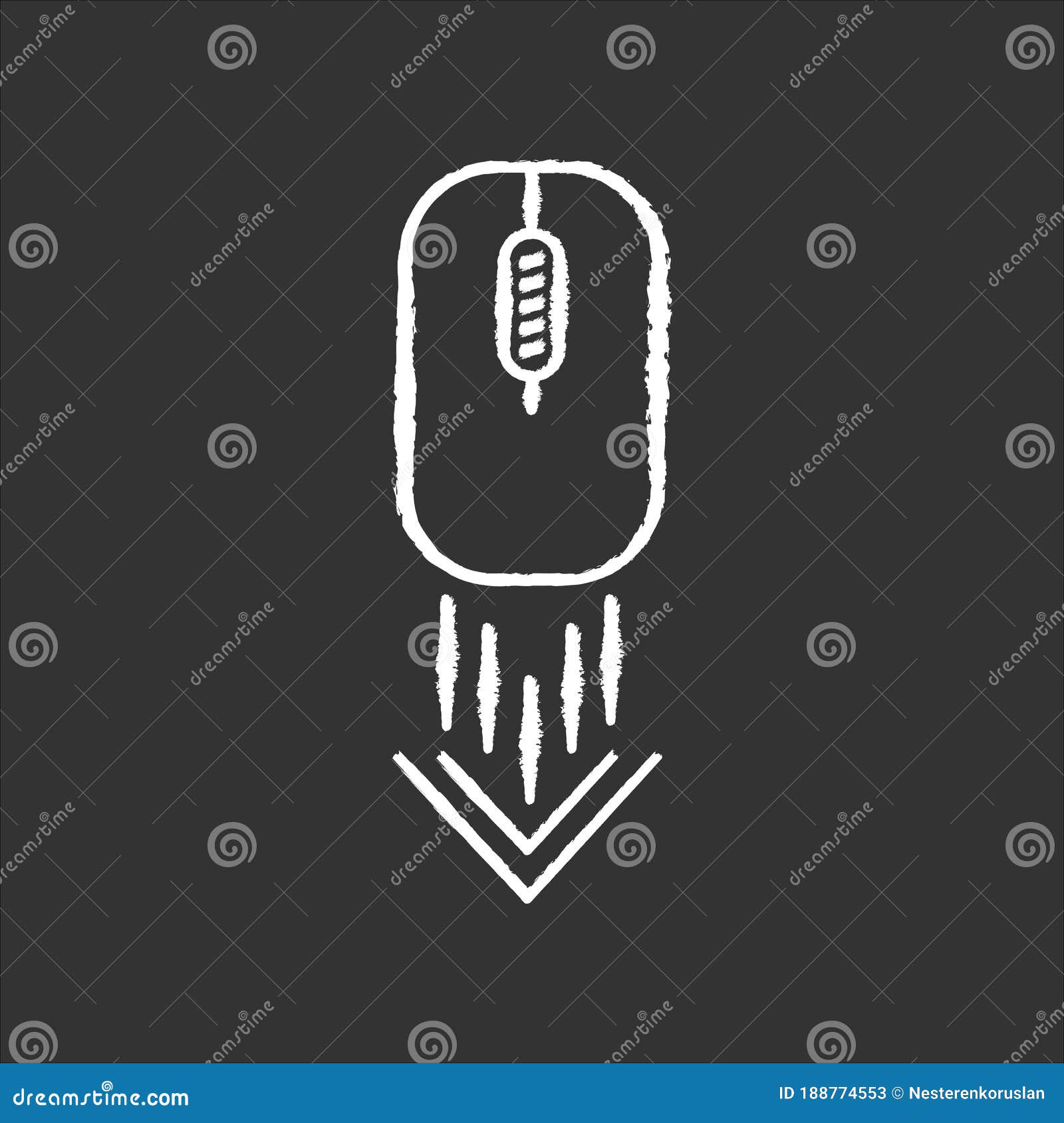 Scrolling Down Computer Mouse Chalk White Icon On Black Background. Scrolldown Gesture Indicator ...