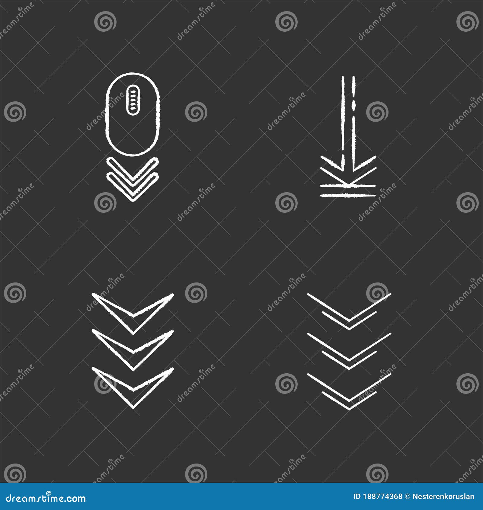 Scrolling Down Arrows Button Chalk White Icon On Black Background ...