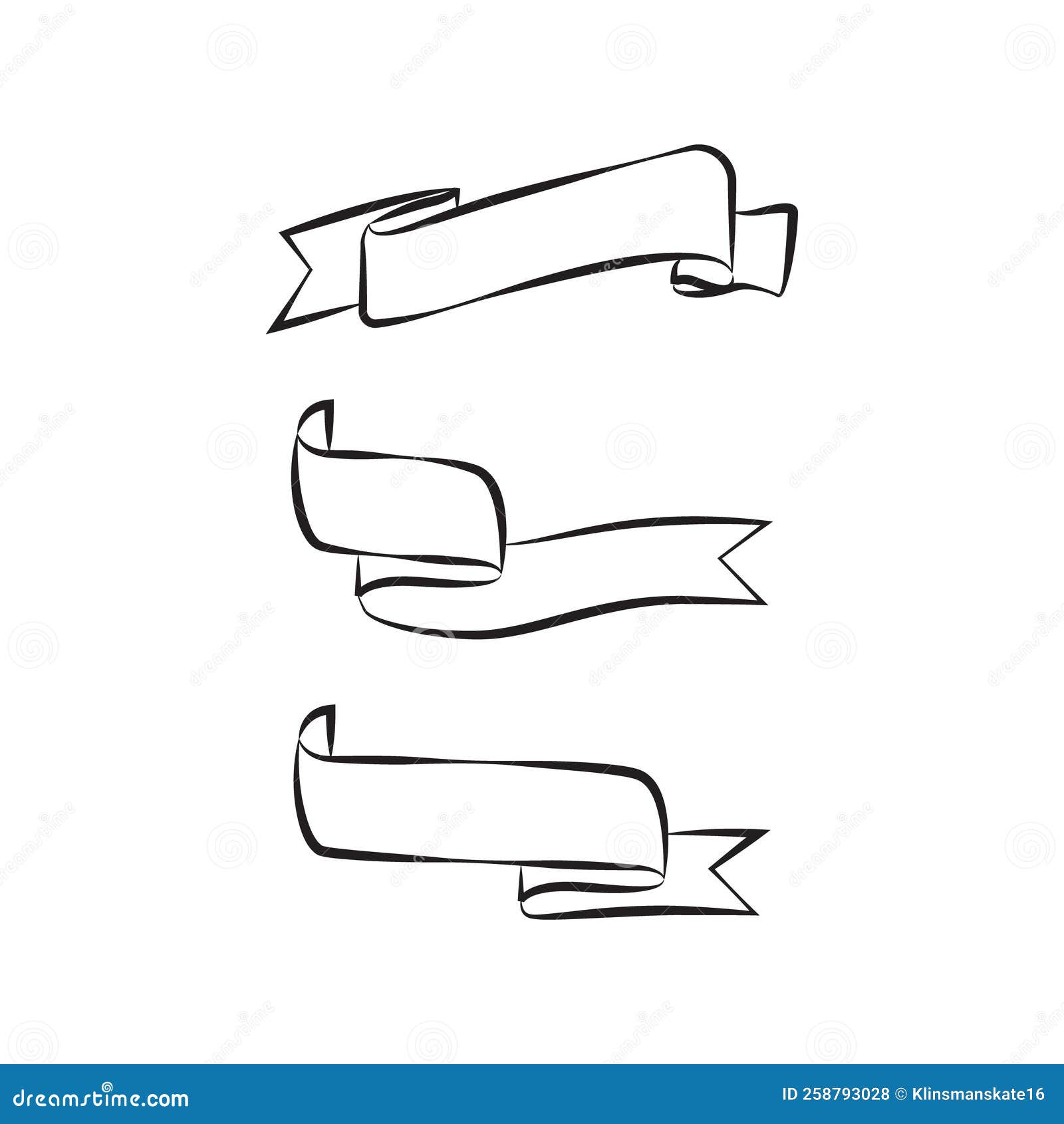 Scrolling Ribbon Banner Decorative Outline Drawing Design Vector Stock ...