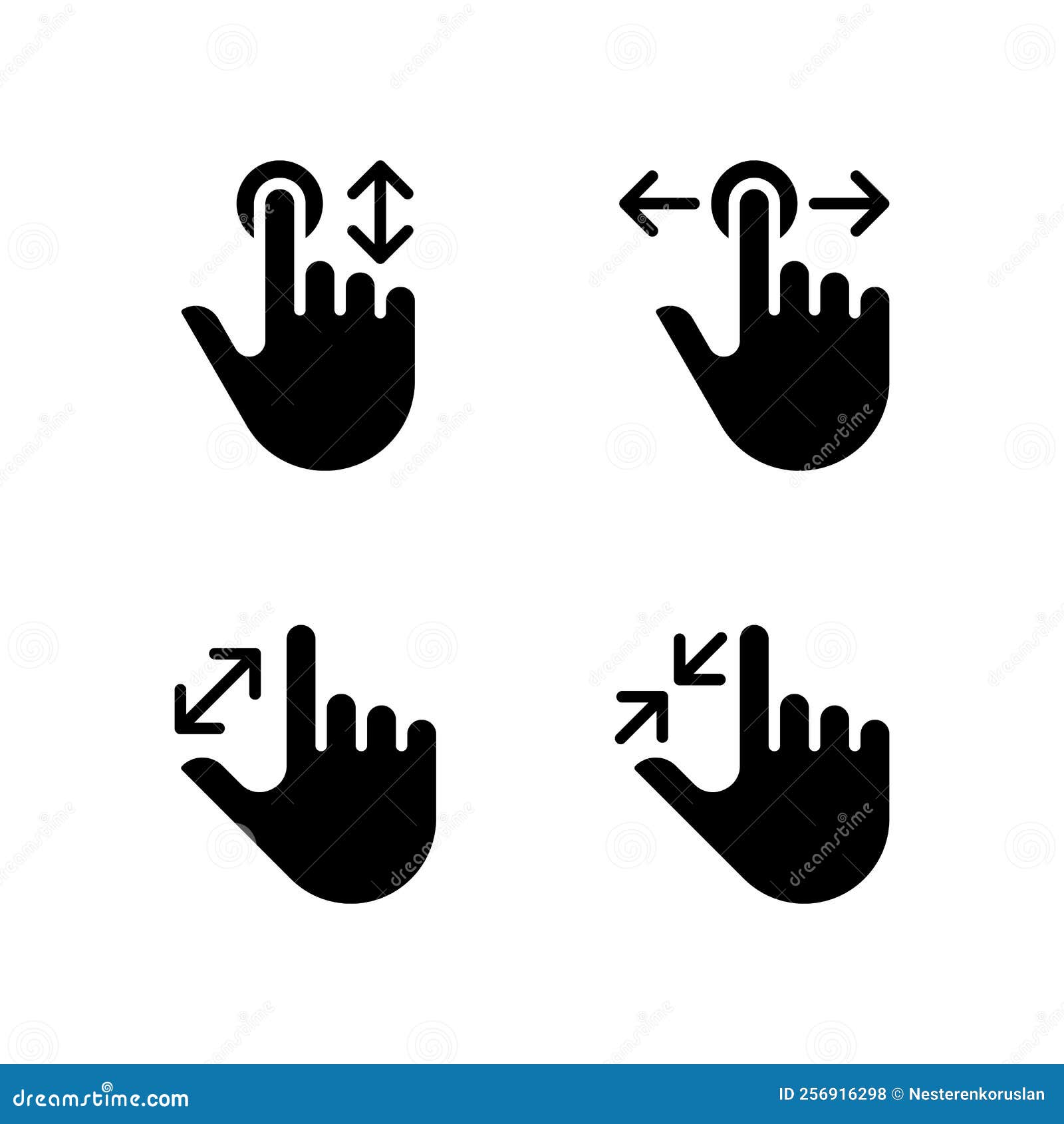 Scrolling and Zooming Gestures Black Glyph Icons Set on White Space ... Scrolling and Zooming Gestures Black Glyph Icons Set on White Space ...