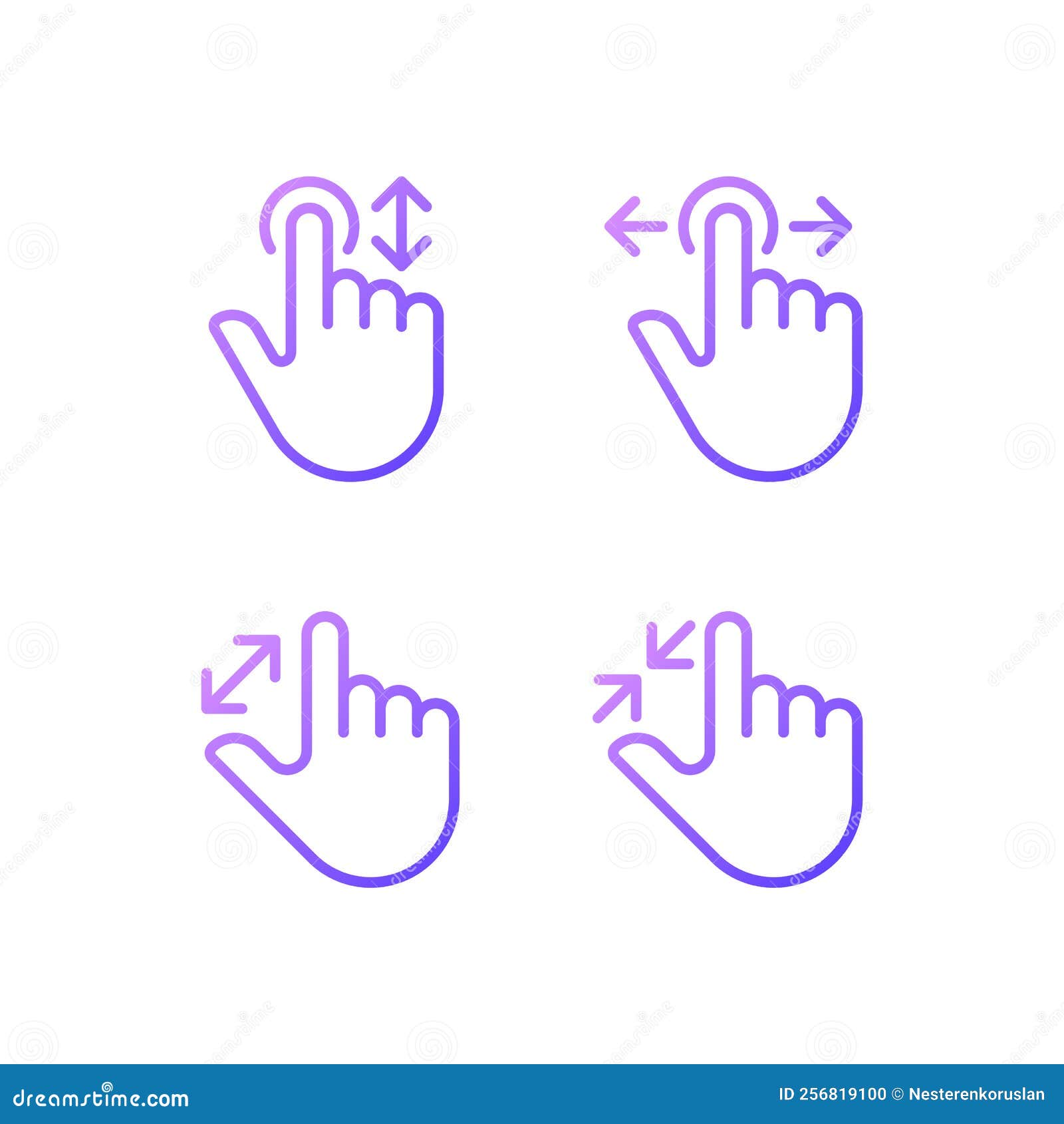 Scrolling and Zooming Gestures Gradient Linear Vector Icons Set Stock Illustration ...