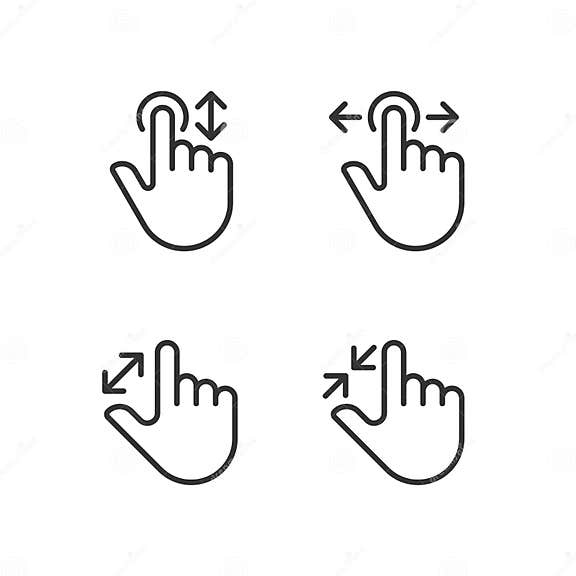 Scrolling and Zooming Gestures Pixel Perfect Linear Icons Set Stock Vector - Illustration of ...