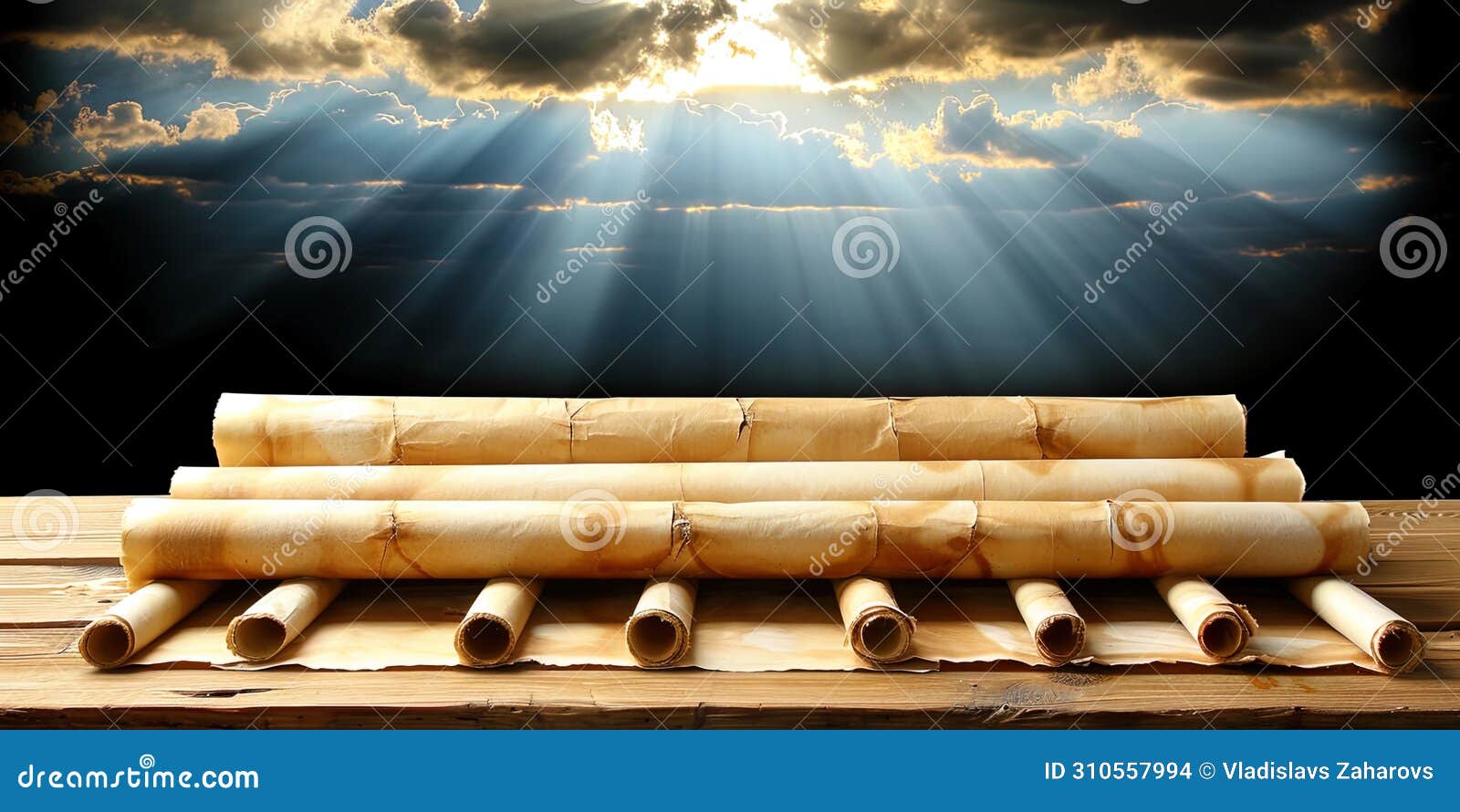 Scrolls with Ancient Mystical Symbols, Deployed on the Table in a Dark ...