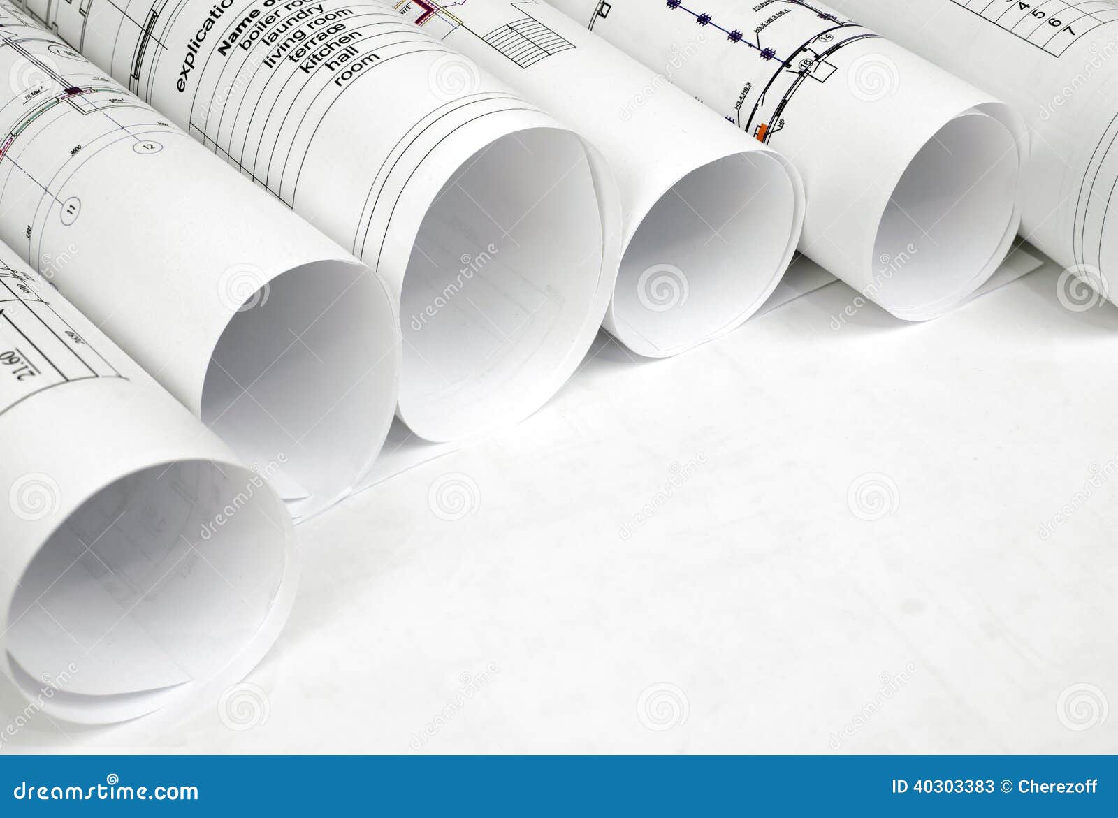 Scrolls of Architectural Drawings Stock Image - Image of scrolls, lines ...
