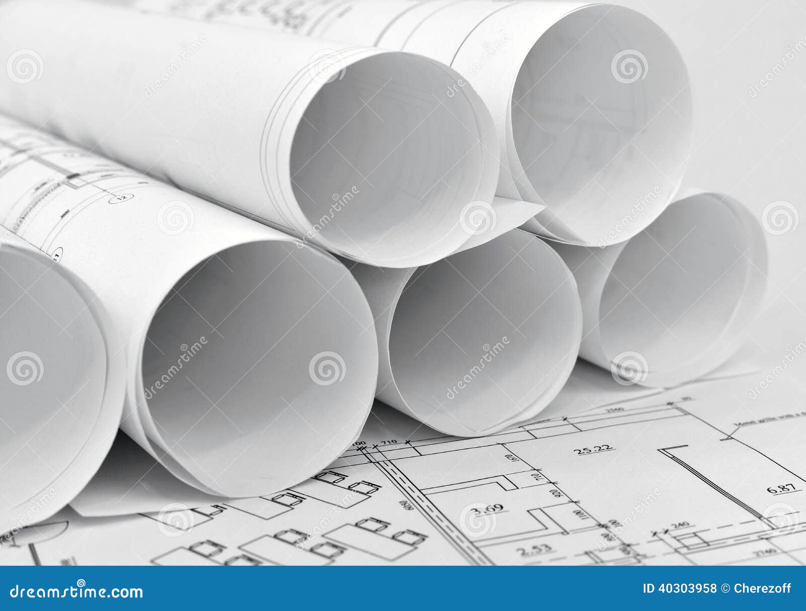 Scrolls of Architectural Drawings Stock Photo - Image of house, plans ...