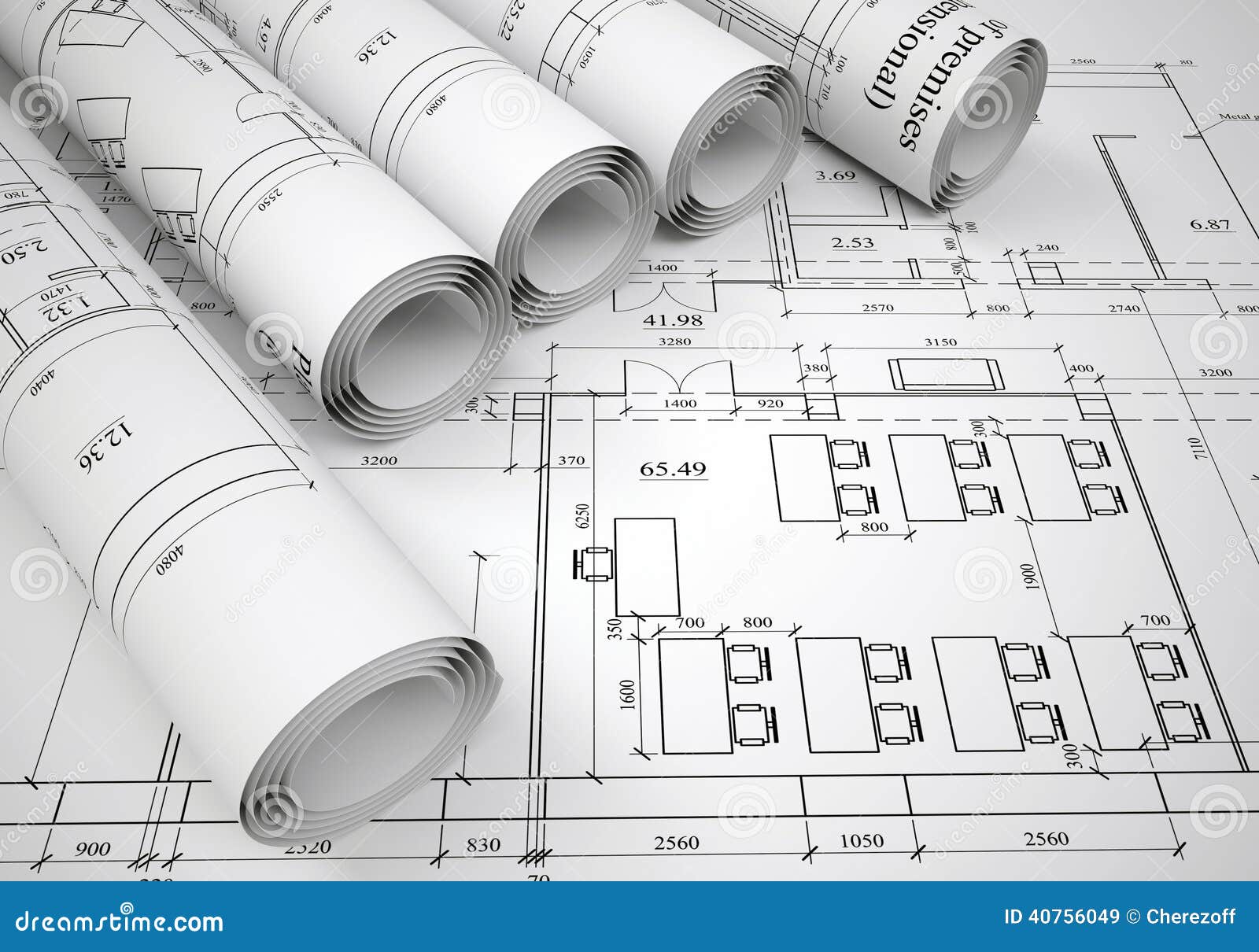 Scrolls of Architectural Drawings Stock Illustration - Illustration of ...