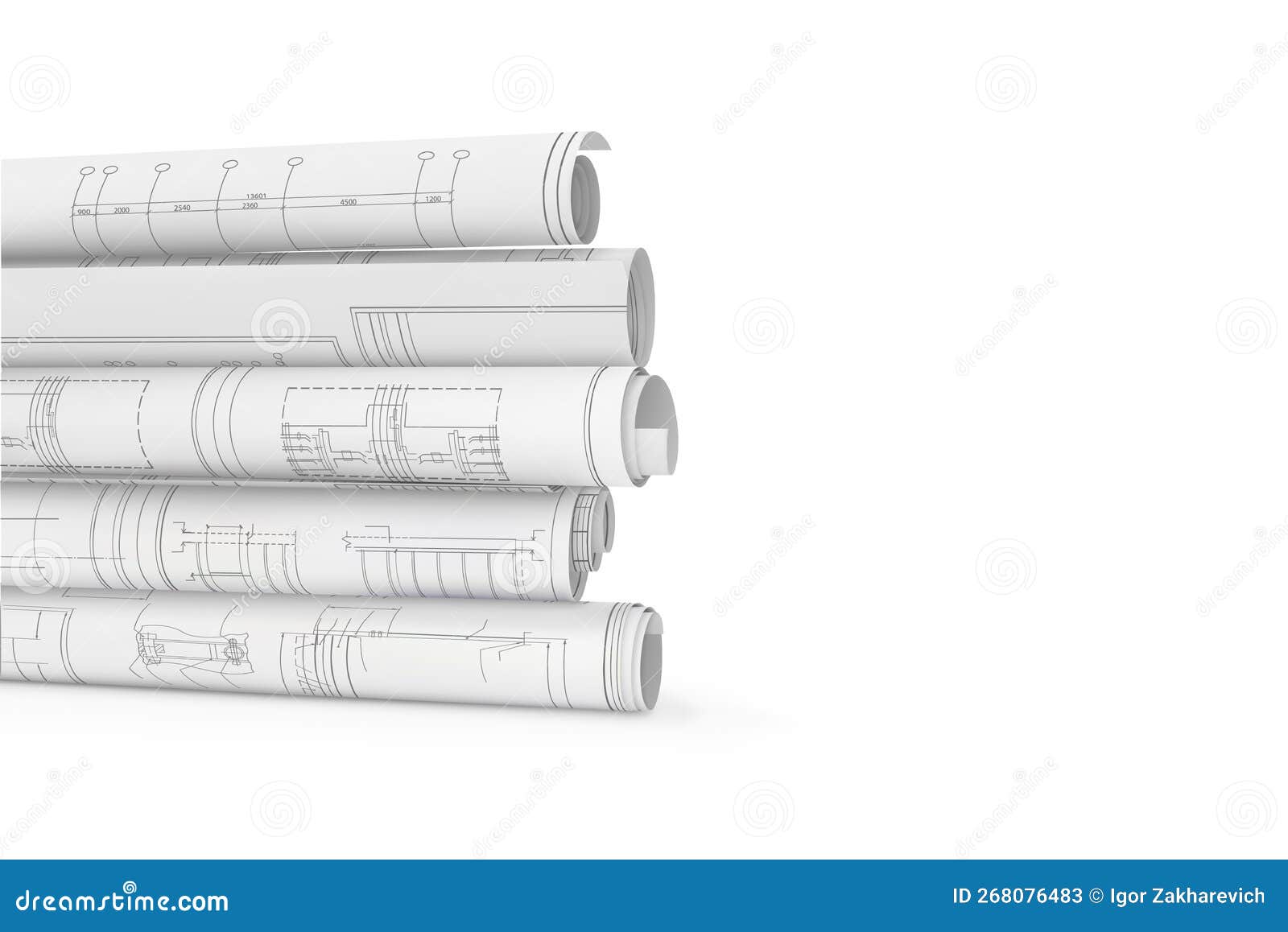 Scrolls with Blueprints on a White Background. Vector Stock ...