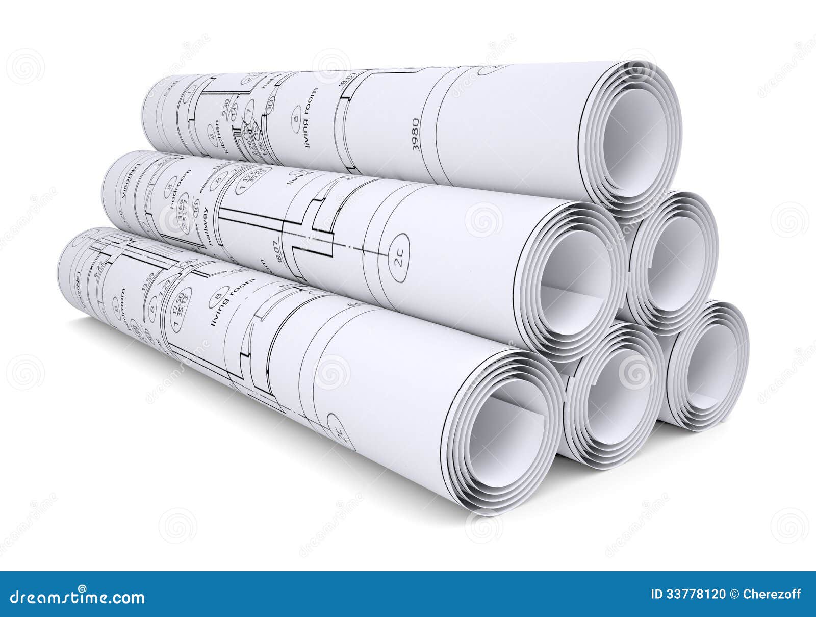 Scrolls of Engineering Drawings Stock Illustration - Illustration of ...