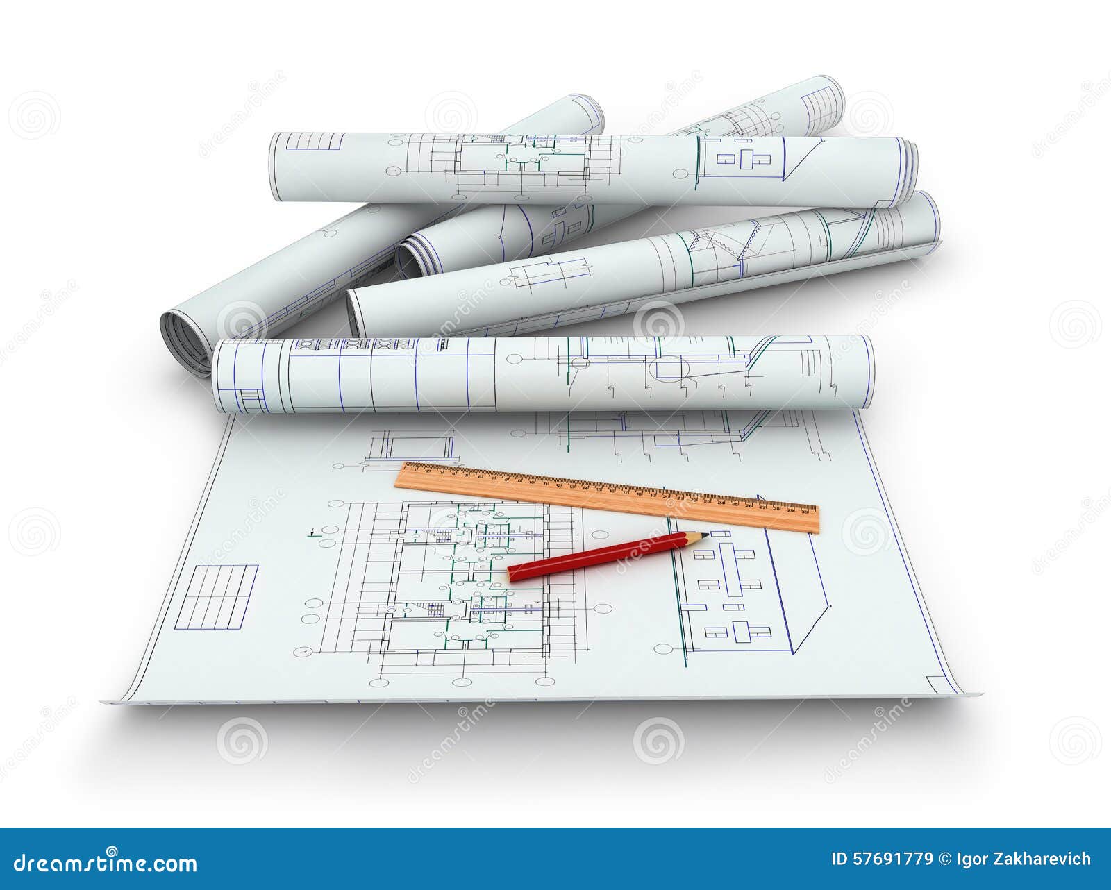 Scrolls of Engineering Drawings. Stock Illustration - Illustration of ...