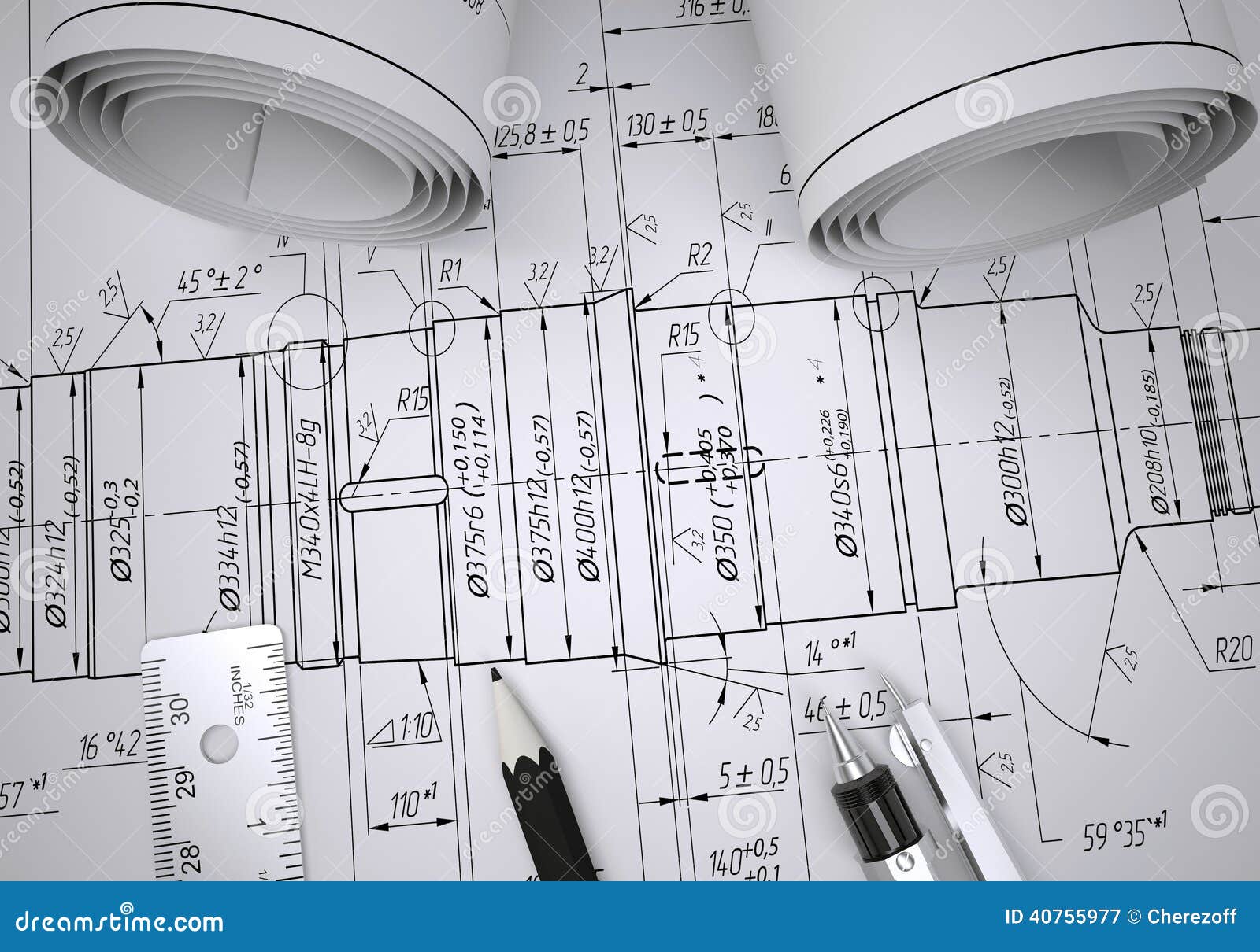 Scrolls Of Engineering Drawings Royalty-Free Stock Image ...