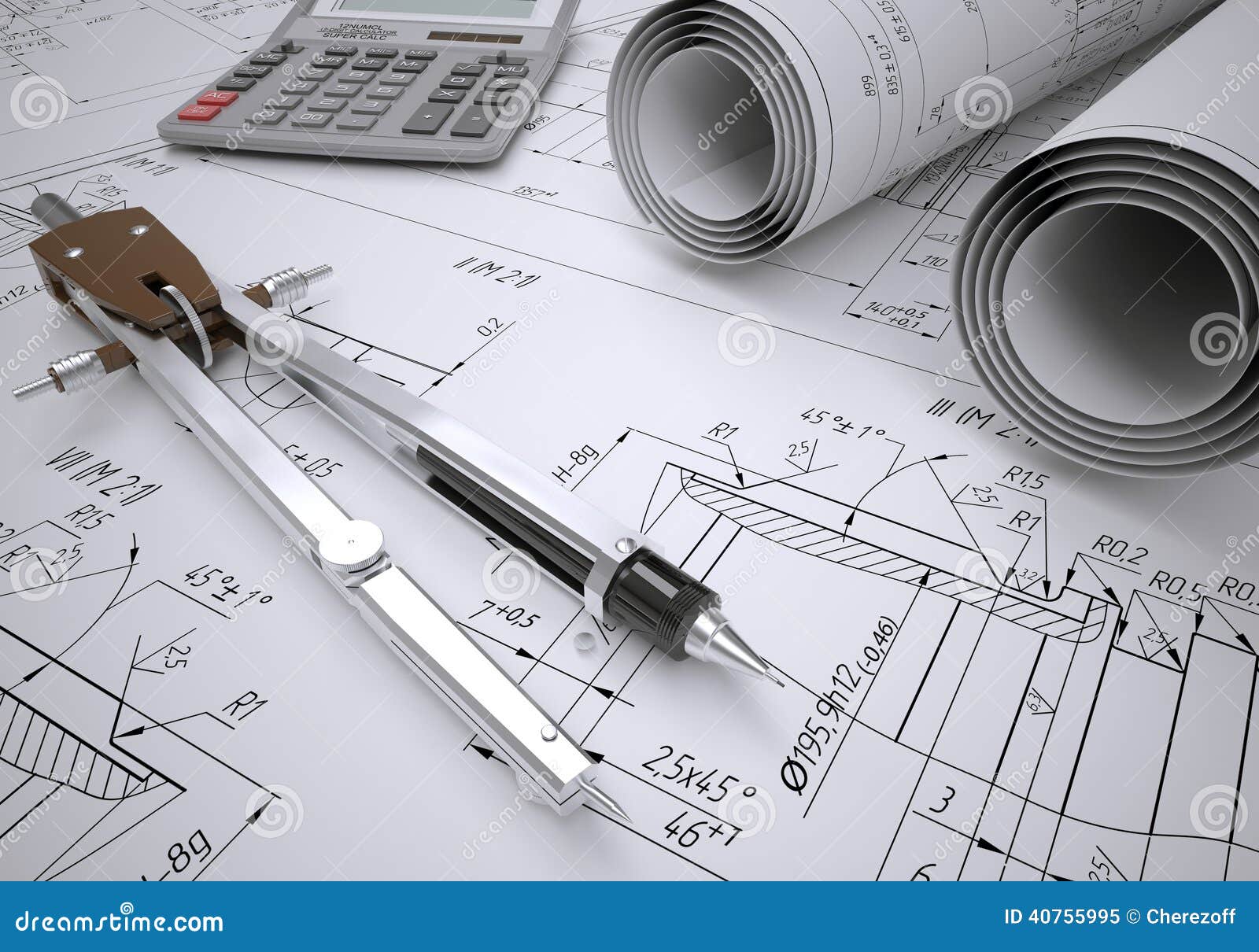 Scrolls Of Engineering Drawings Royalty-Free Stock Image ...