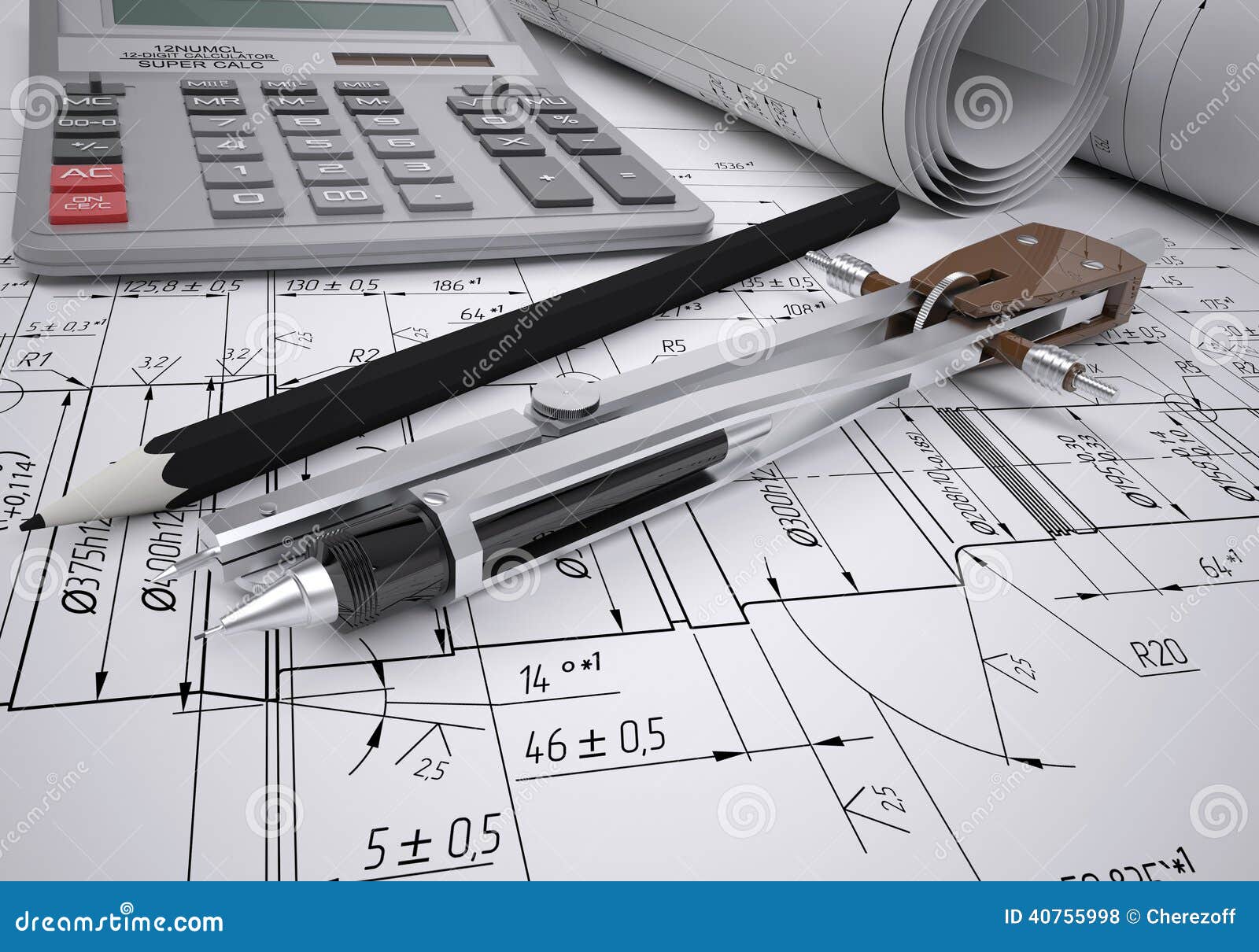 Scrolls Engineering Drawings and Tools Stock Illustration ...