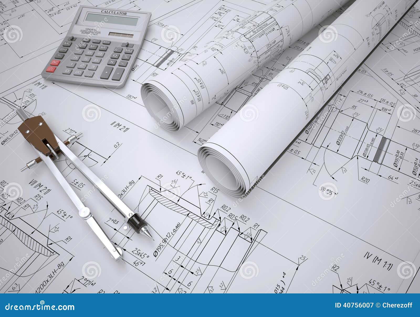 Scrolls Of Engineering Drawings Royalty-Free Stock Image ...