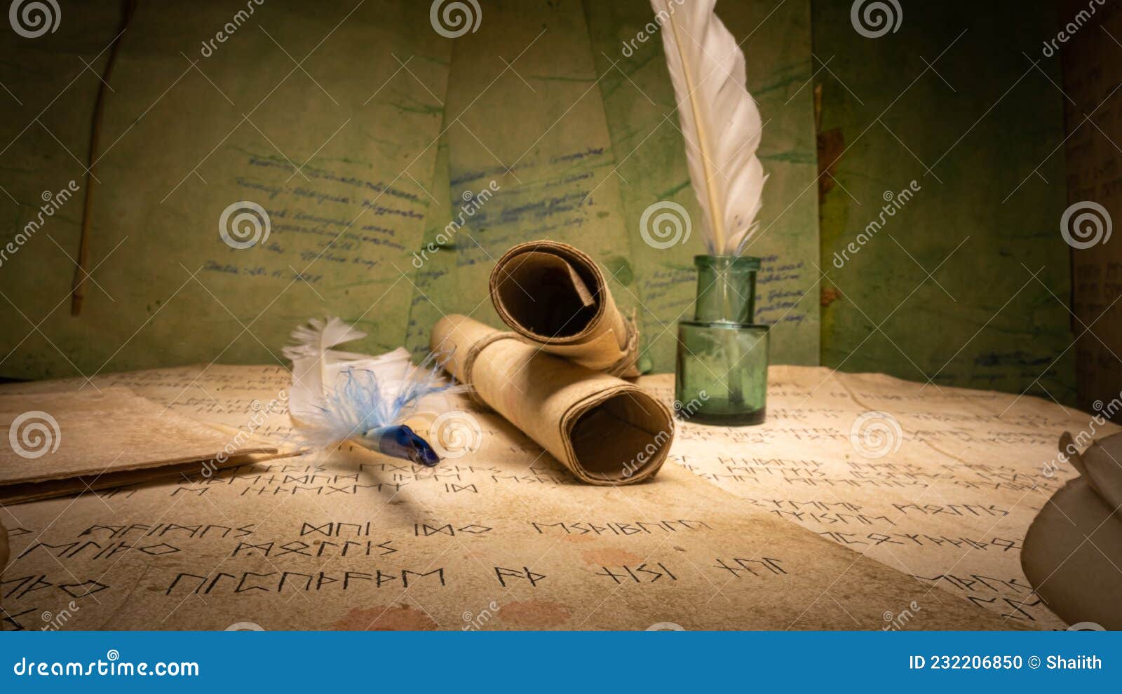 Scrolls Stacked on a Pile. Medieval Manuscripts Library Stock Photo ...