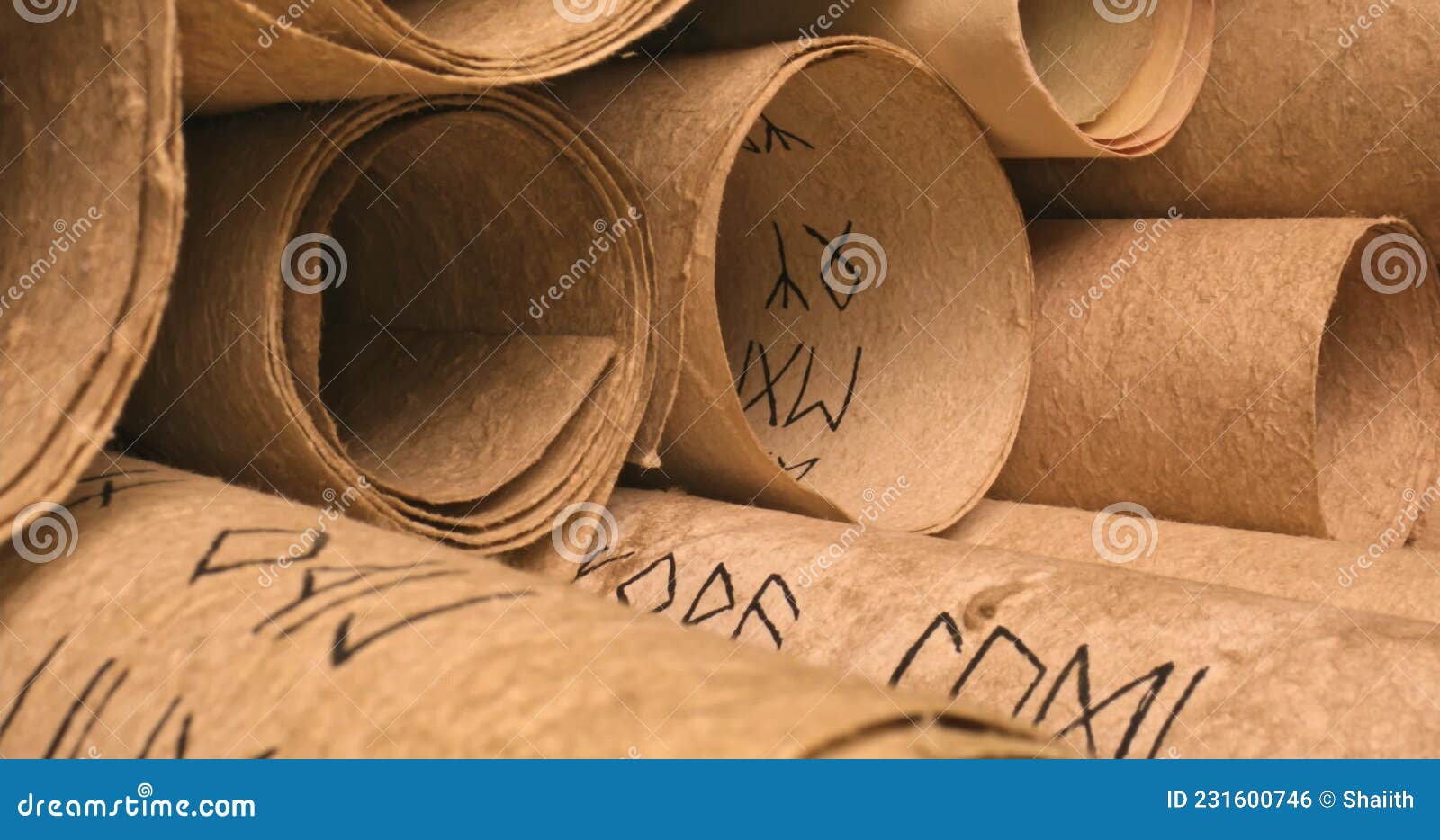 Scrolls Stacked on a Pile. Medieval Manuscripts Library Stock Footage ...