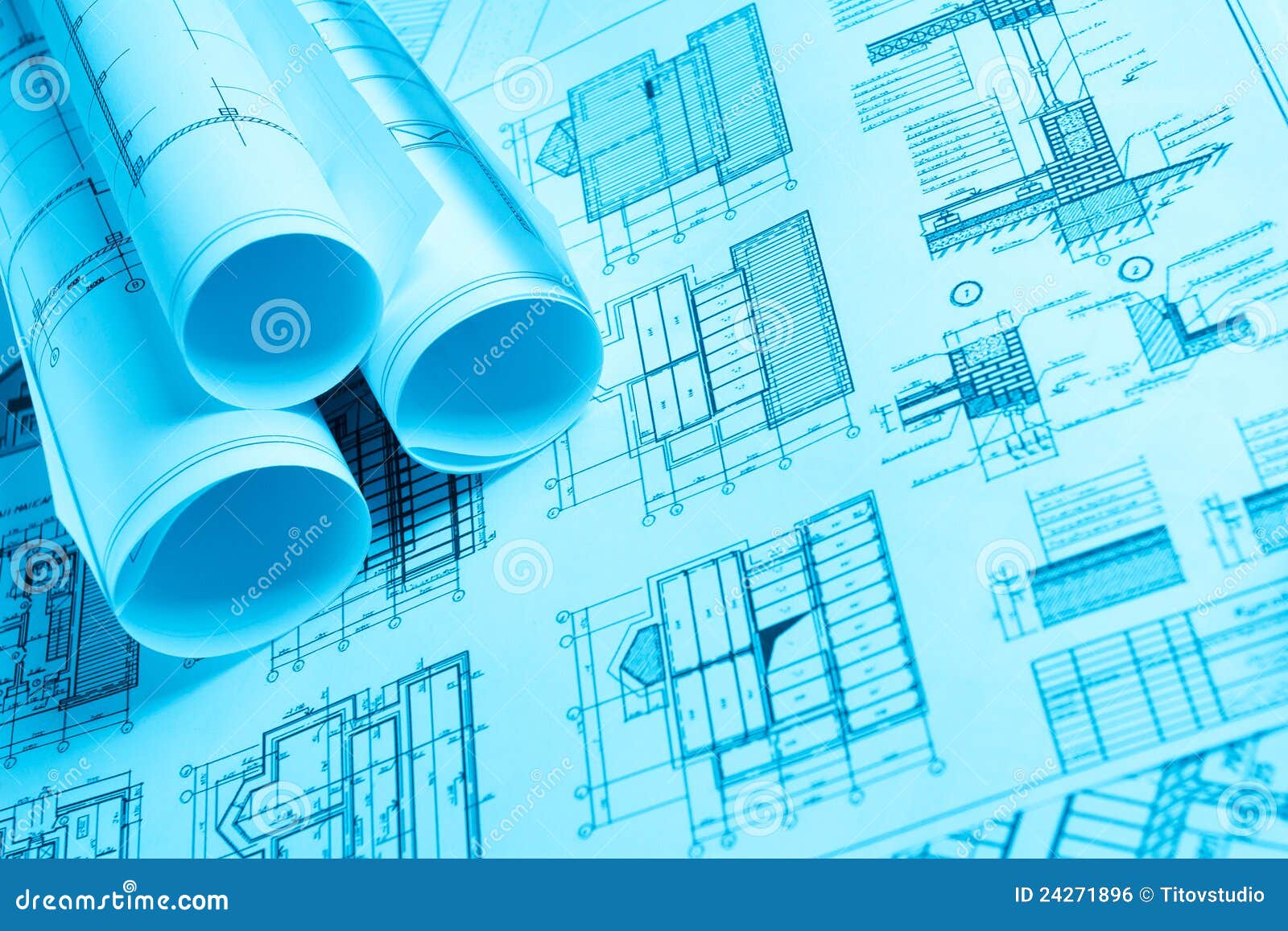 Scrolls of Technology Blueprint Stock Photo - Image of drafting, frame ...