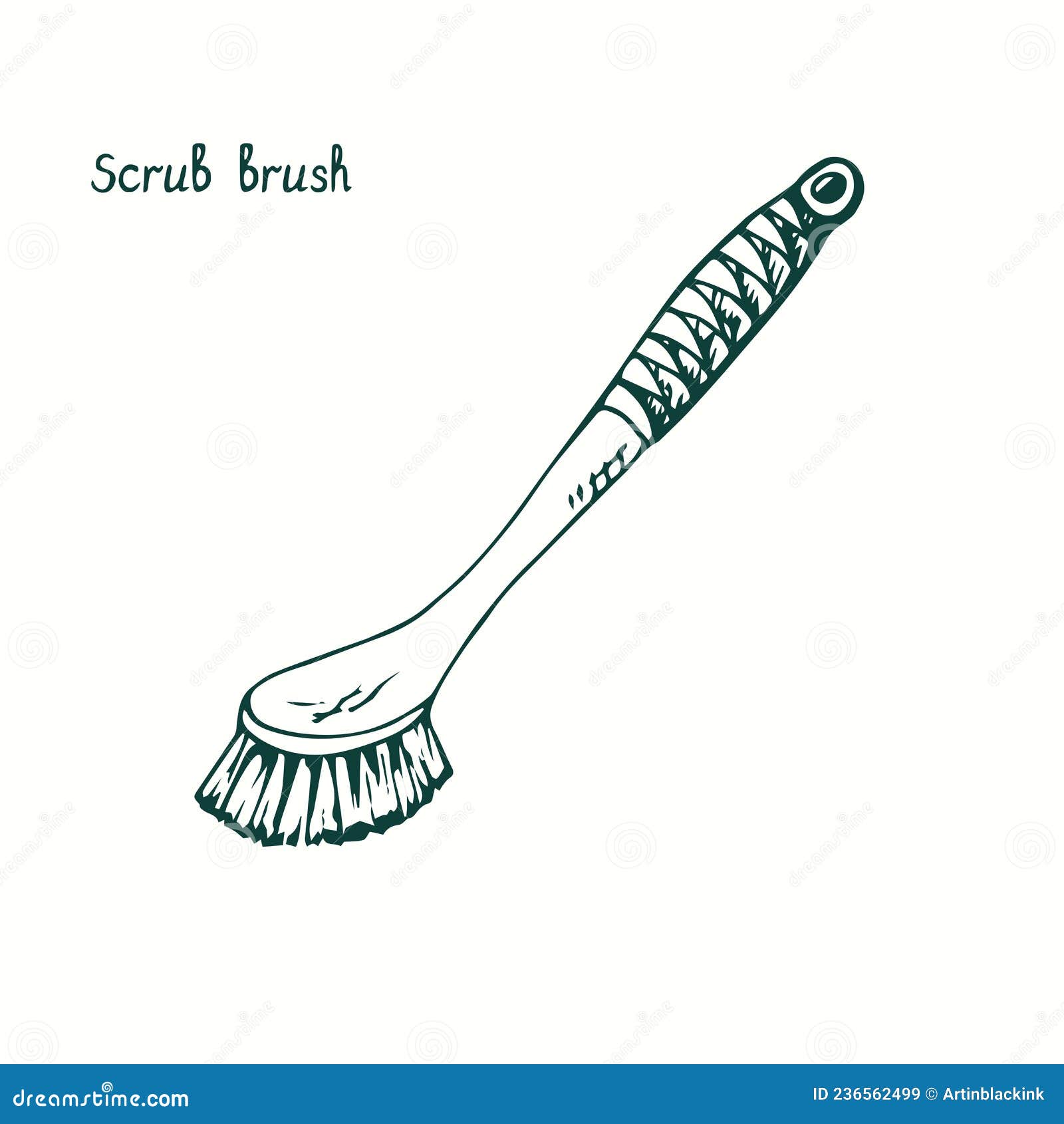 Scrub Brush with Handle. Ink Black and White Doodle Drawing Stock ...