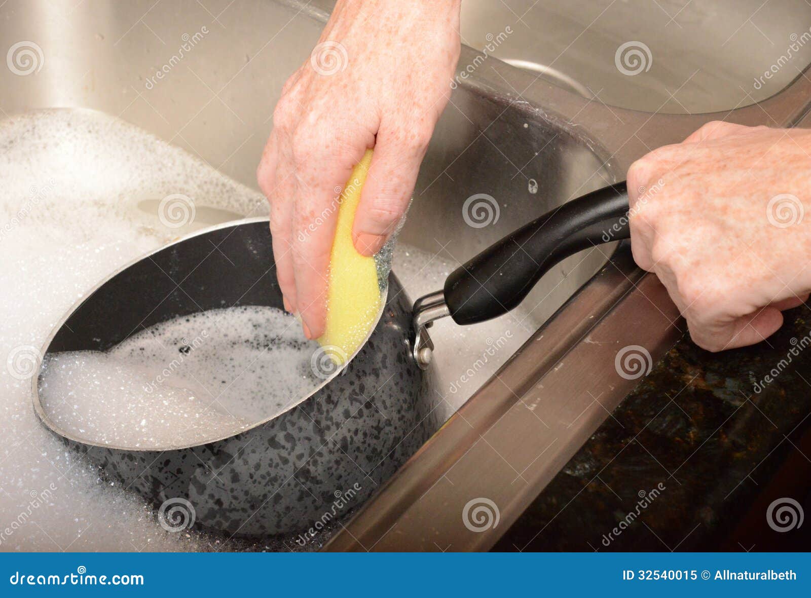 Scrubbing Pot while Washing Dishes Stock Image - Image of housecleaning ...
