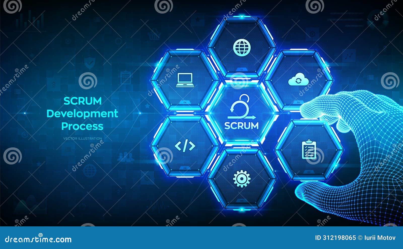 SCRUM. Agile Development Methodology Process. Iterative Sprint Methodology. Programming and ...