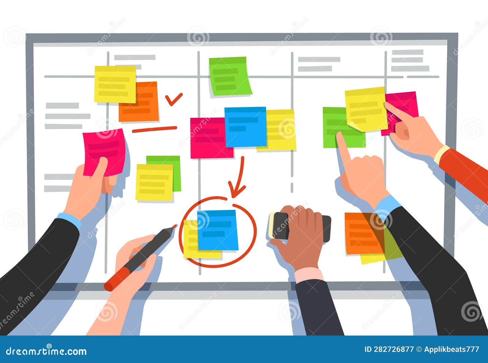 Cartoon Scrum Task Board Concept And Characters People. Vector ...