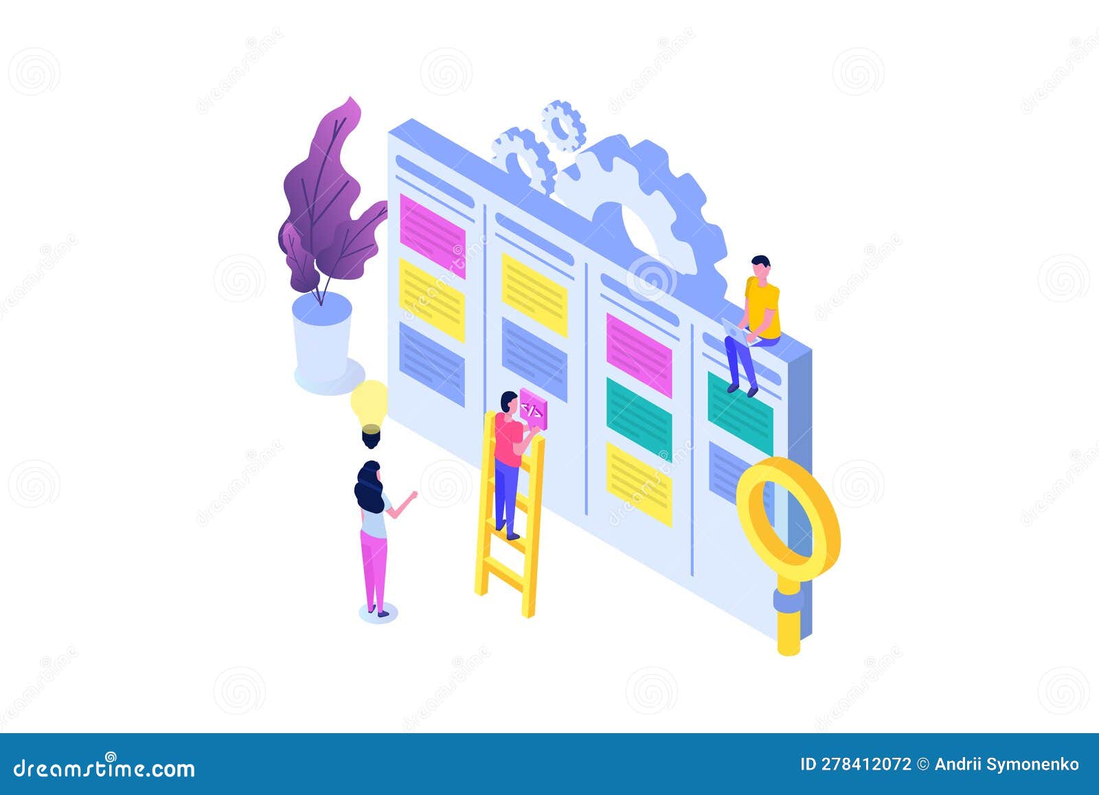 Scrum or Canban Task Board Isometric Concept. Stock Vector ...