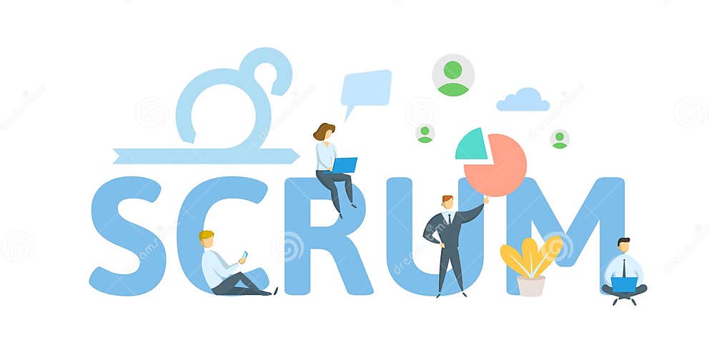 SCRUM Framework. Concept with Keywords, Letters and Icons. Flat Vector ...