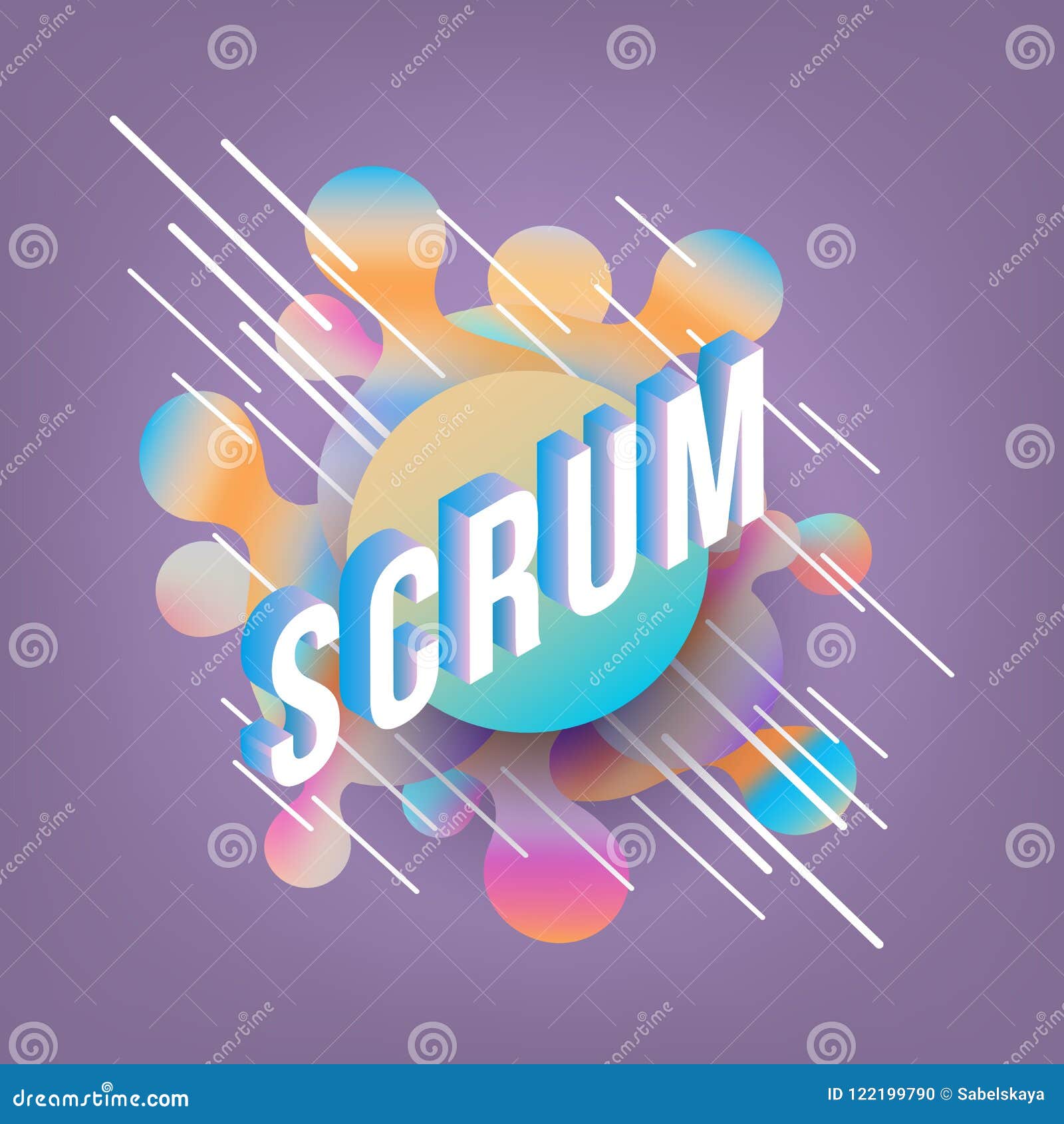 Scrum Isometric Gradient Text Design on Abstract Geometric Fluid Colors ...