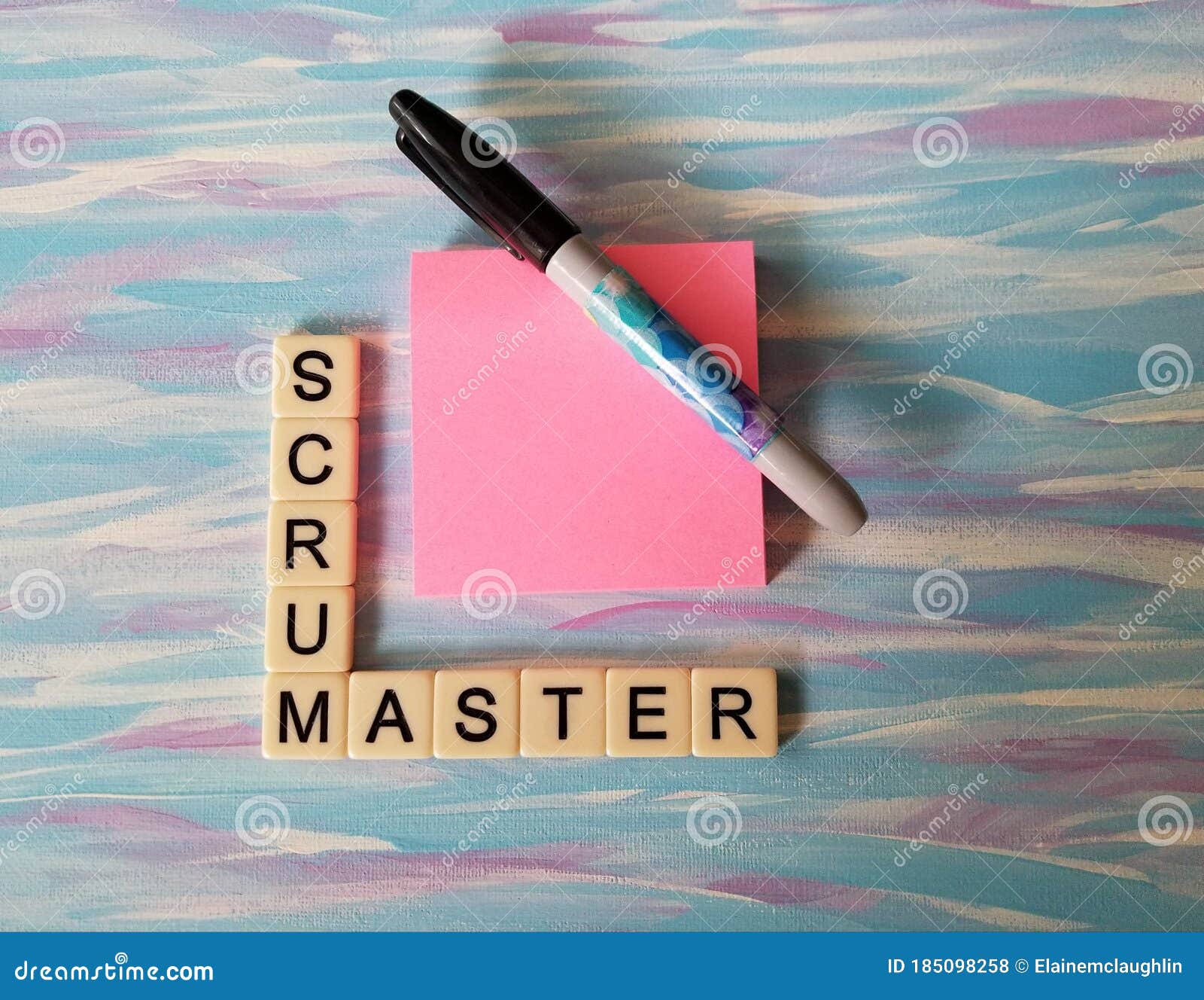 Scrum Master in Letters with Pink Notes and Blue Background Stock Photo ...