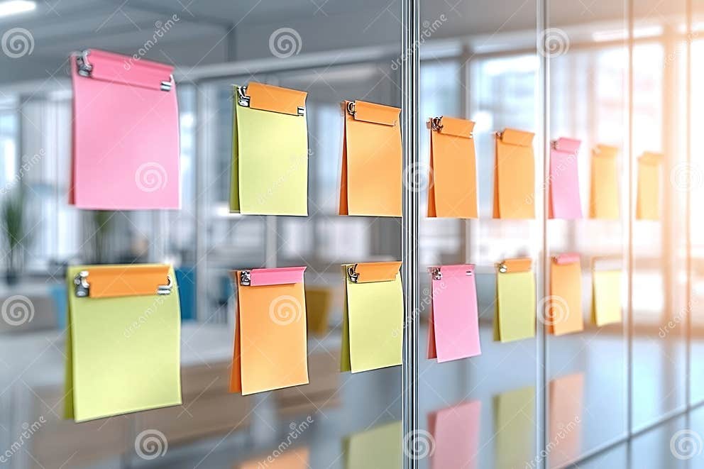 Scrum Meeting of it Project Team with Post-it Notes on Blurred ...