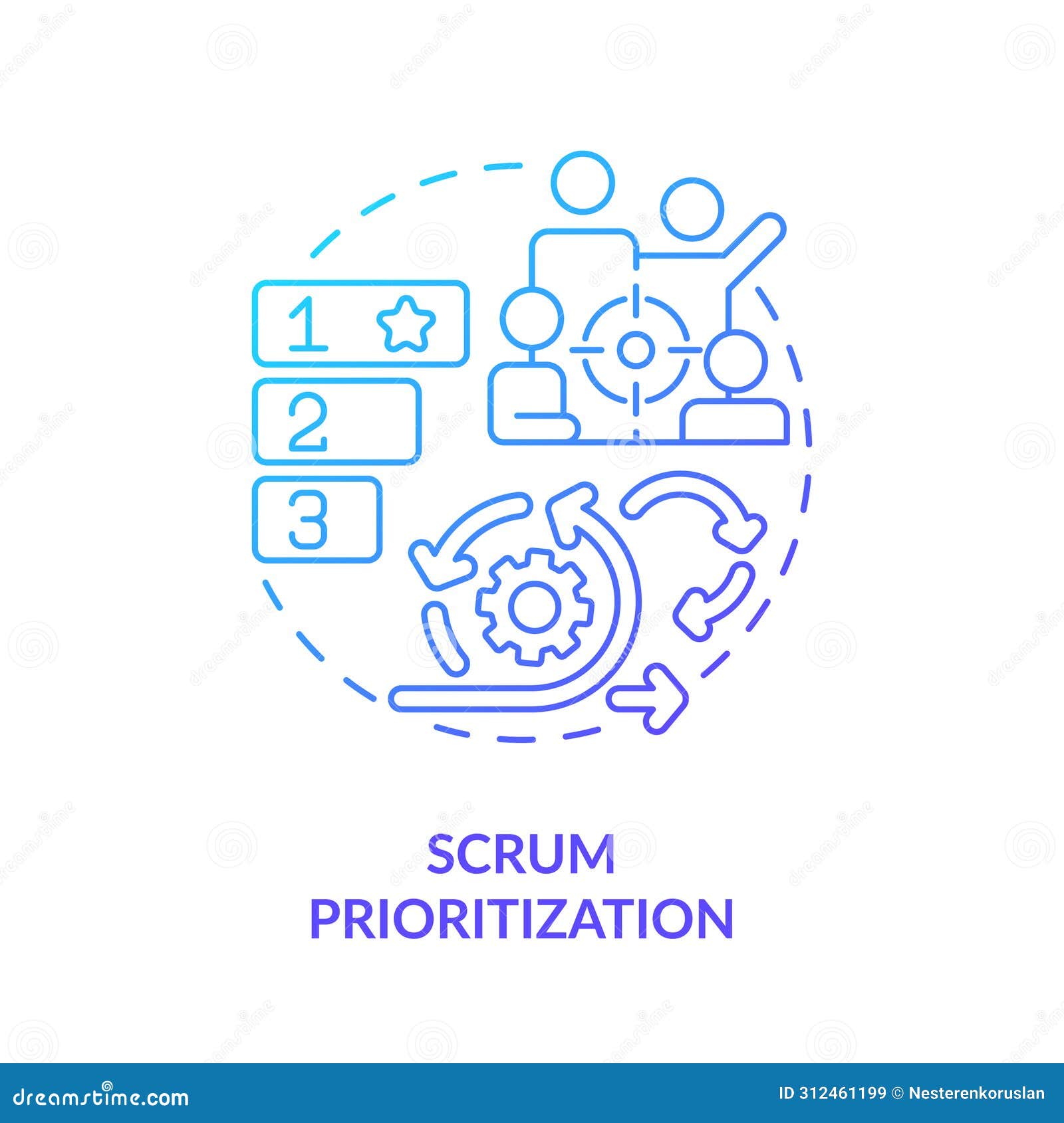 Scrum Prioritization, Teamwork Blue Gradient Concept Icon Cartoon ...