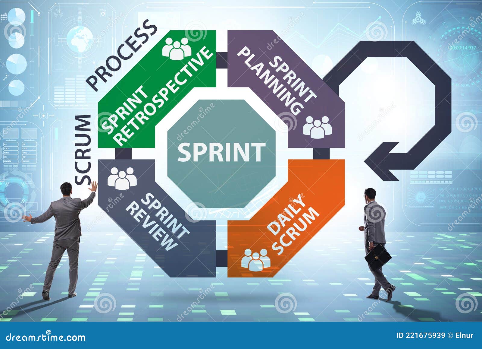 Scrum Process Illustration with Businessman Stock Image - Image of ...