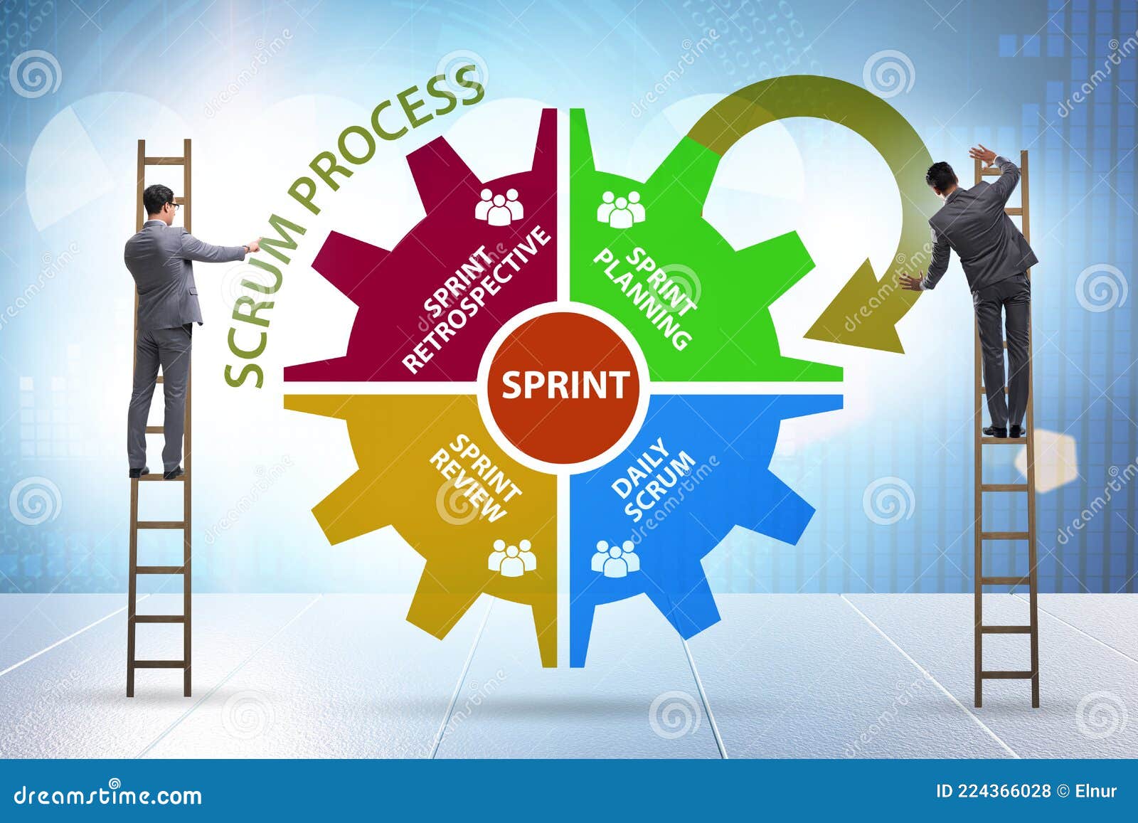 Scrum Process Illustration with Businessman Stock Photo - Image of ...