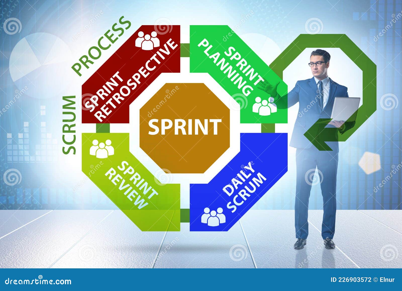 Scrum Process Illustration with Businessman Stock Photo - Image of ...