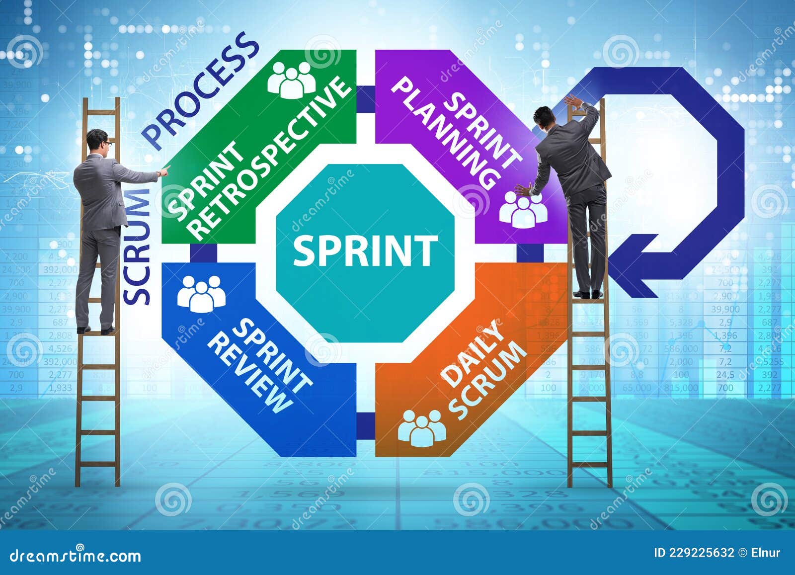 Scrum Process Illustration with Businessman Stock Photo - Image of ...