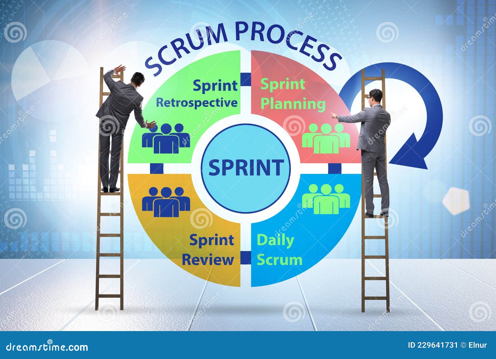 Scrum Process Illustration with Businessman Stock Image - Image of data ...