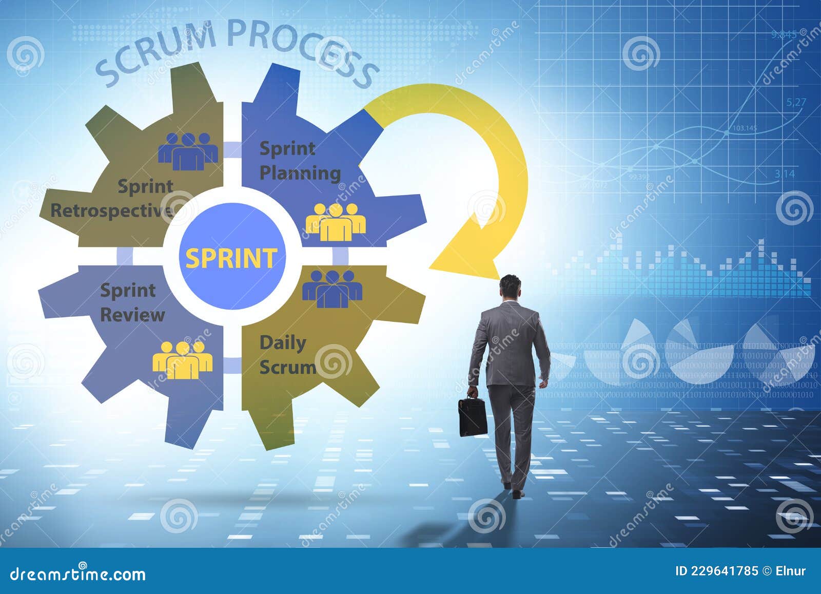 Scrum Process Illustration with Businessman Stock Image - Image of ...