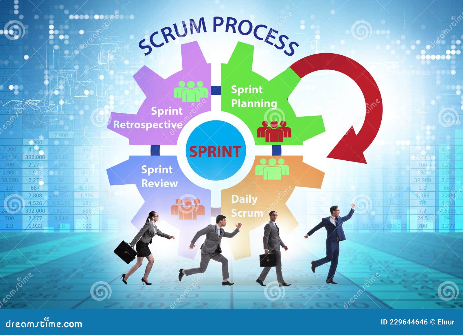 Scrum Process Illustration with Businessman Stock Photo - Image of ...