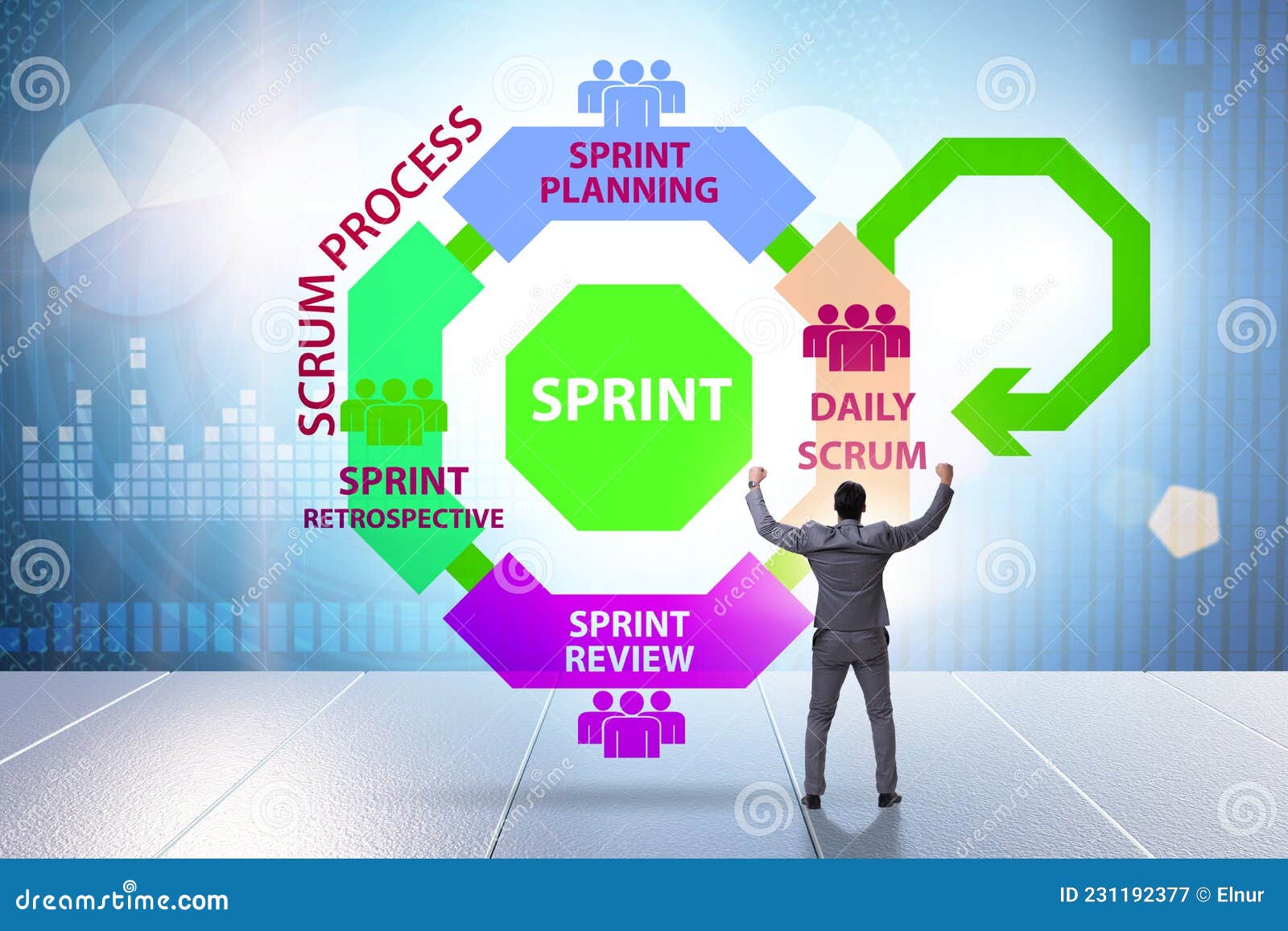 Scrum Process Illustration with Businessman Stock Image - Image of ...