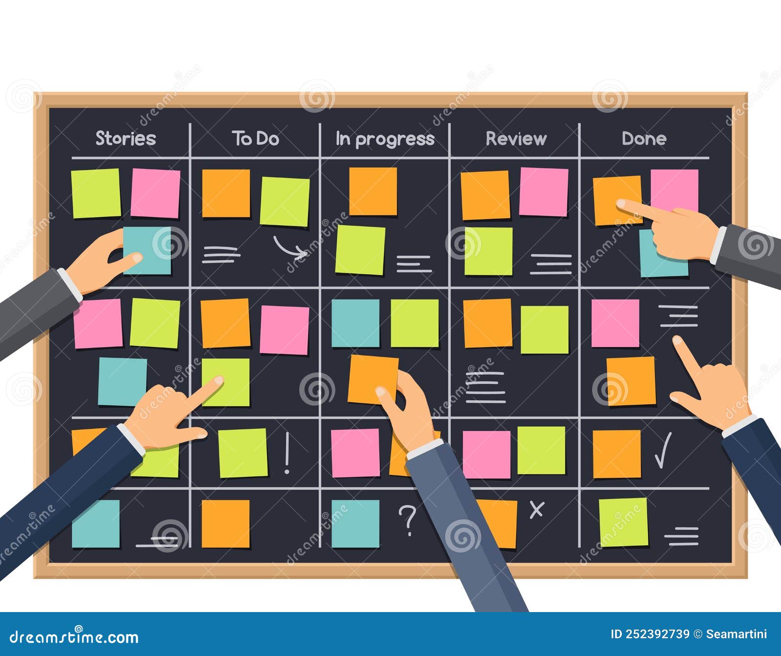 Scrum Task Board with Businessman Hands Stock Vector - Illustration of ...