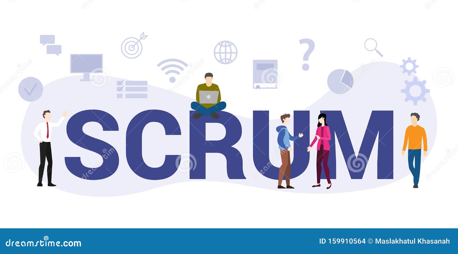 Scrum Workflow Methodology Concept with Big Word or Text and Team ...