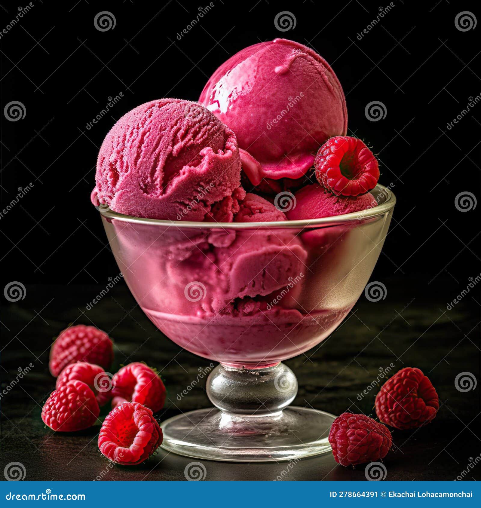 Scrumptious Raspberry Ice Cream Scoops in a Glass Container. Created ...