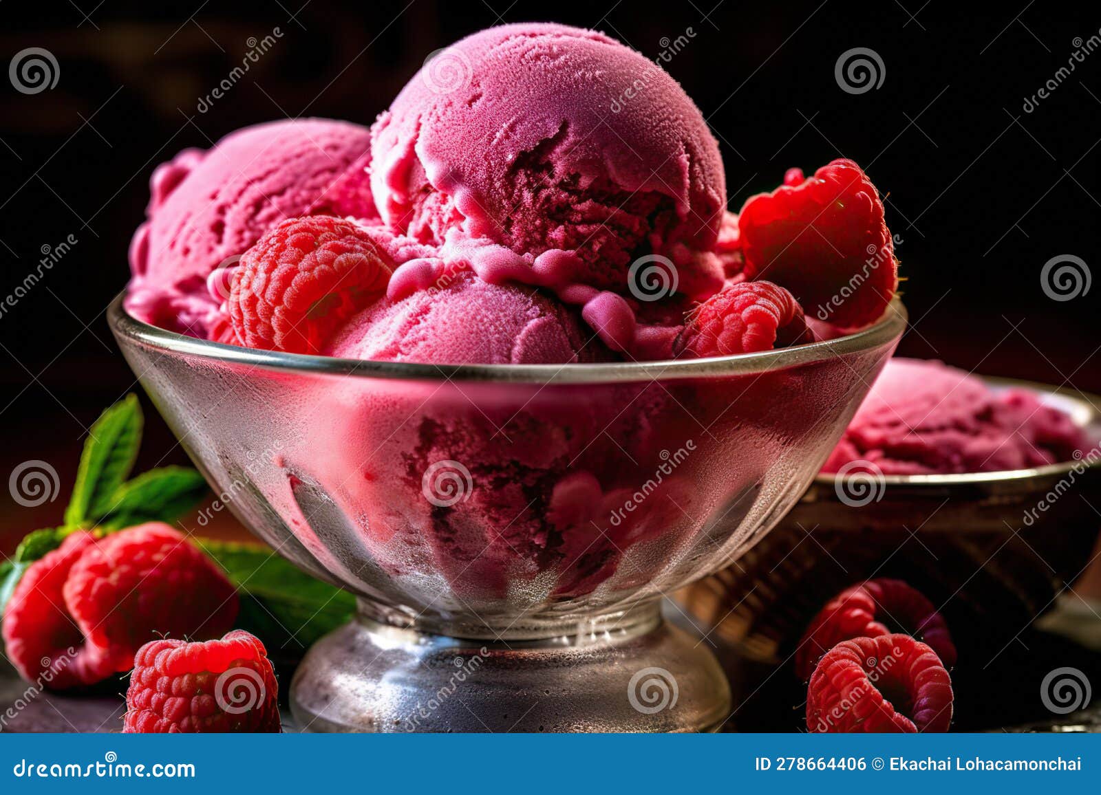 Scrumptious Raspberry Ice Cream Scoops in a Glass Container. Created ...