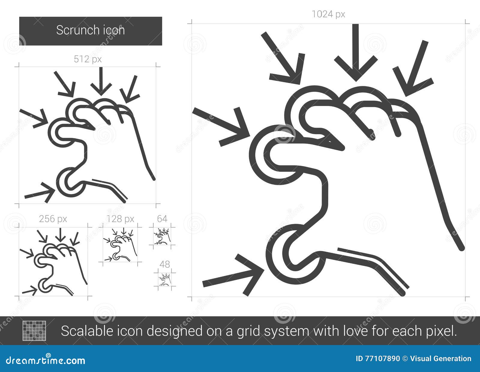 Scrunch line icon. stock vector. Illustration of multitouch - 77107890