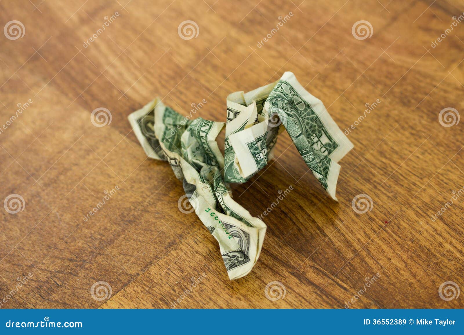 Scrunched Up Dollar Bill stock image. Image of wooden - 36552389