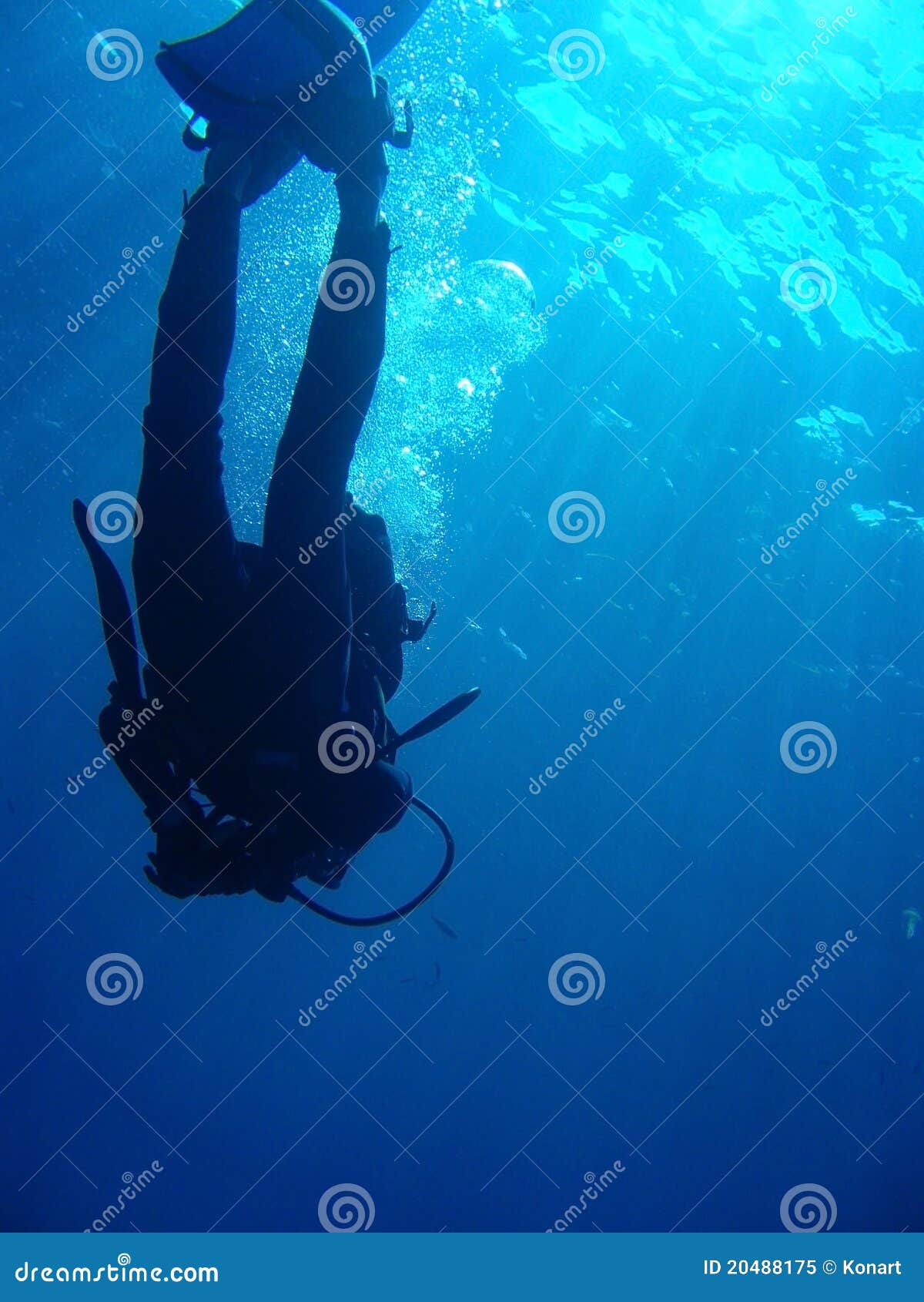 Scuba Diver Against Surface Stock Image - Image of breath, light: 20488175